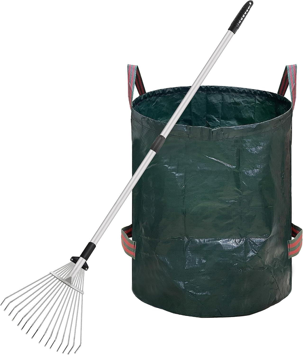 Garden Leaf Rake Adjustable 15 Tines 32-62 Inch, Rake for Leaves Heavy ...