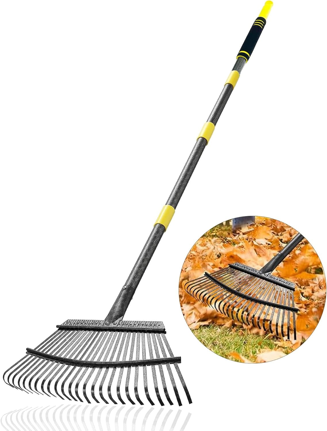 Garden Leaf Rakes, 6FT Rake for Lawns Heavy Duty 25 Metal Tines 18.5 ...