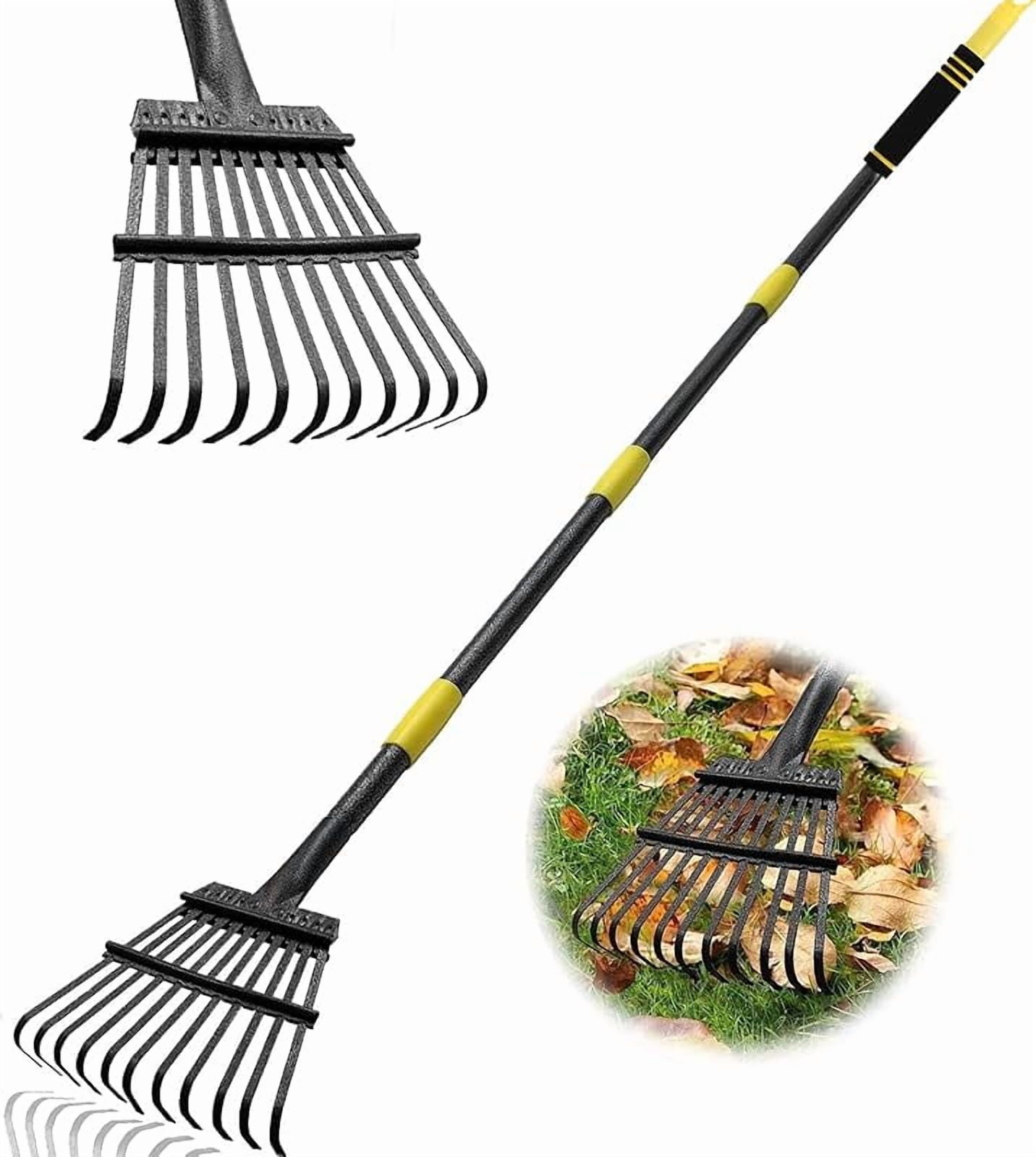 Garden Leaf Rakes, 6FT Rakes for Lawns Heavy Duty 11 Metal Tines 9 inch ...