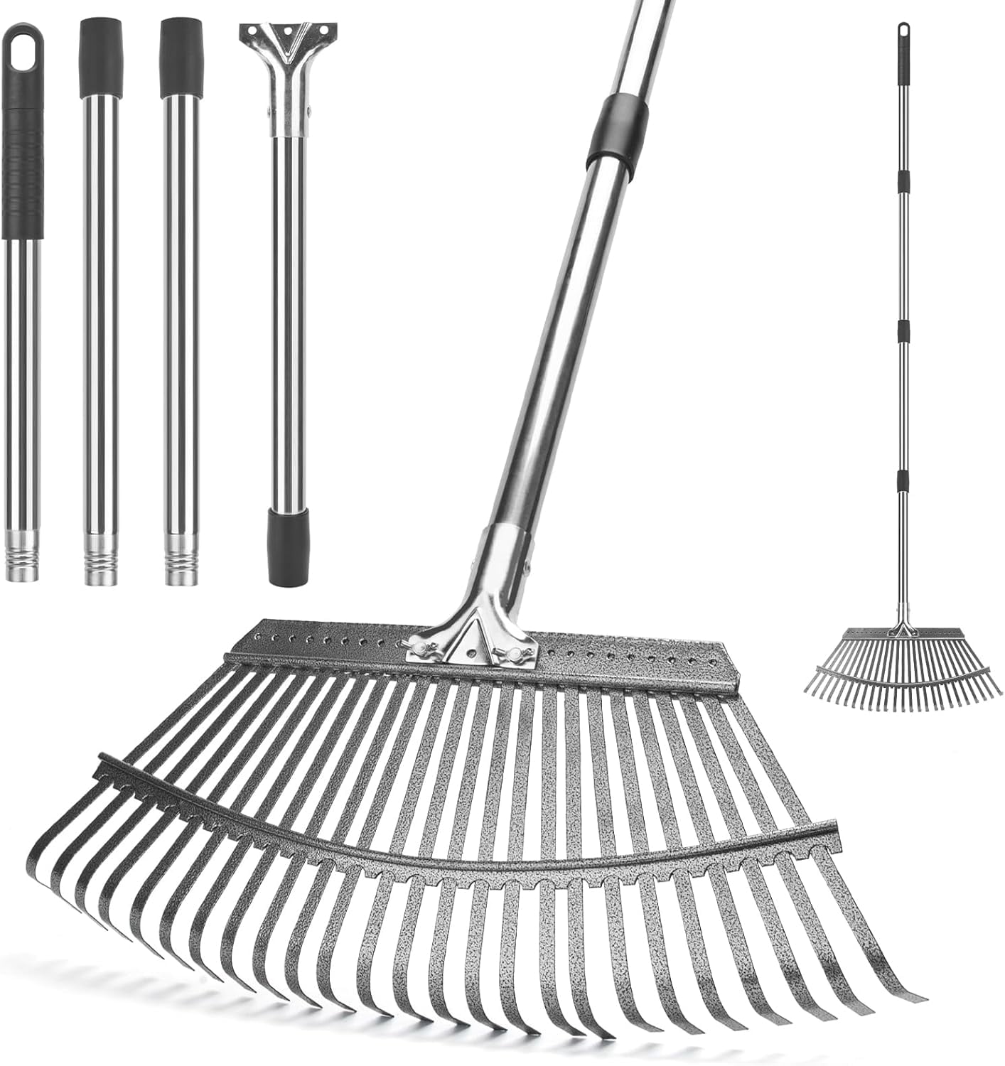Garden Leaf Rakes, Rake for Leaves Heavy Duty 25 Metal Tines 18.5" Wide ...