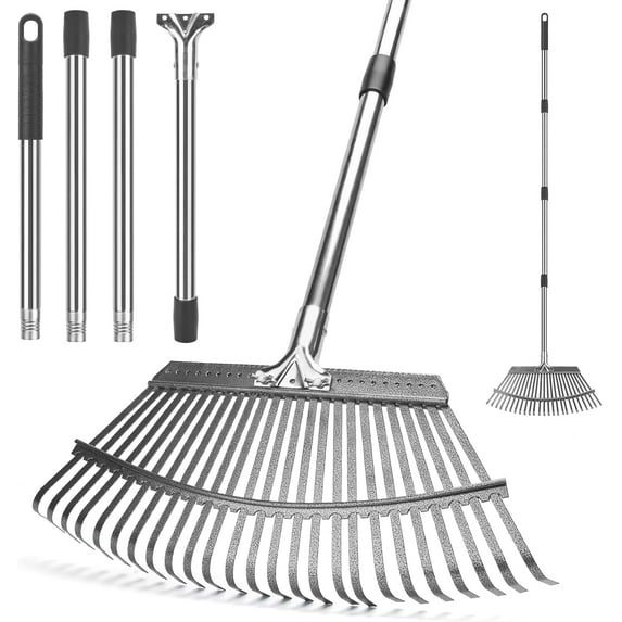 Garden Leaf Rakes, Rake for Leaves Heavy Duty 25 Metal Tines 18.5" Wide ...