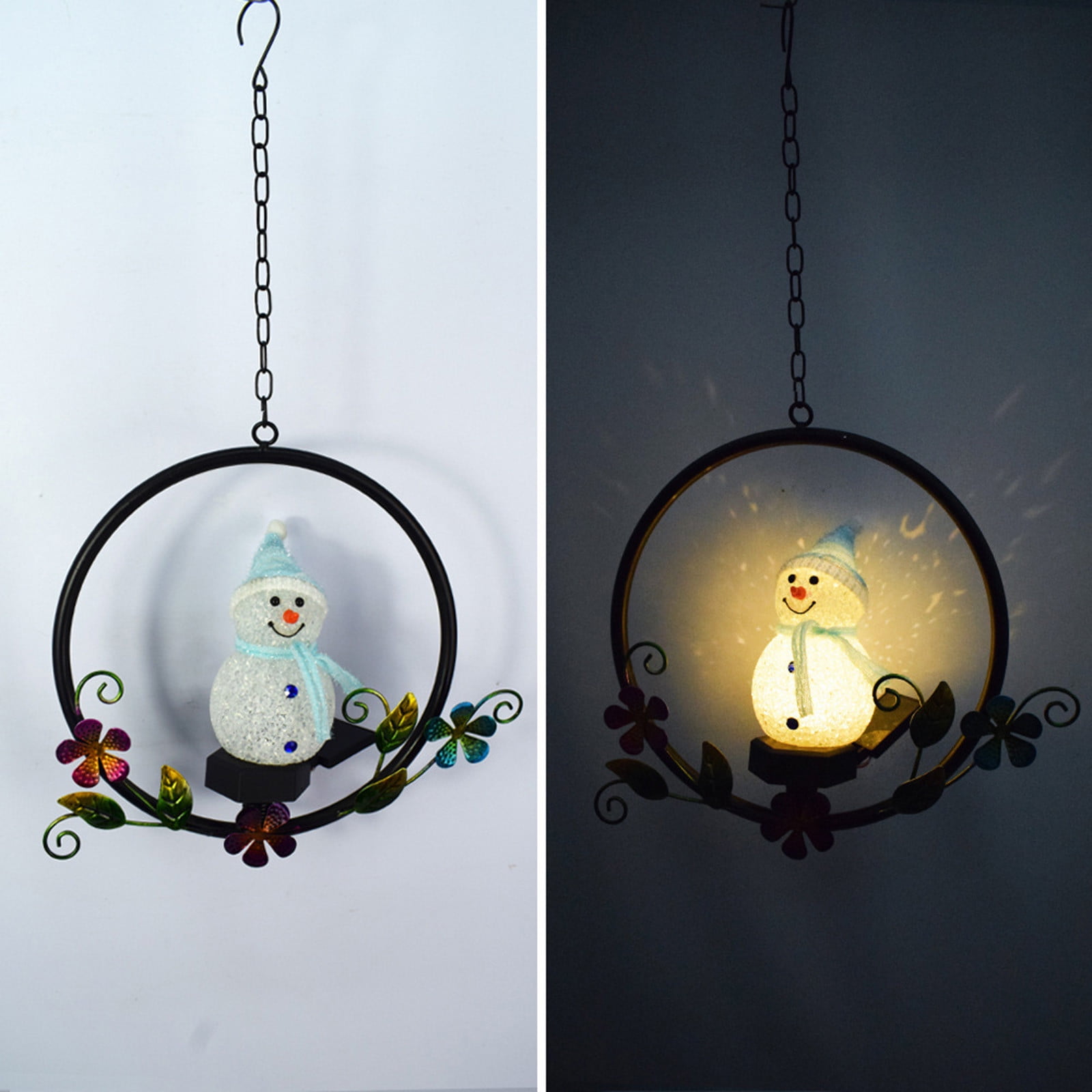 Garden Lights Solar Powered Snowman Wind Chimes Hang Light Outdoor ...