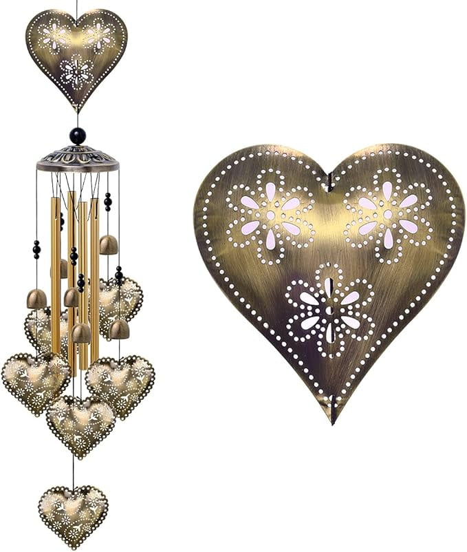 Garden Loving Heart Wind Chimes Outdoor Indoor Decor - with 4 Tubes 6 ...