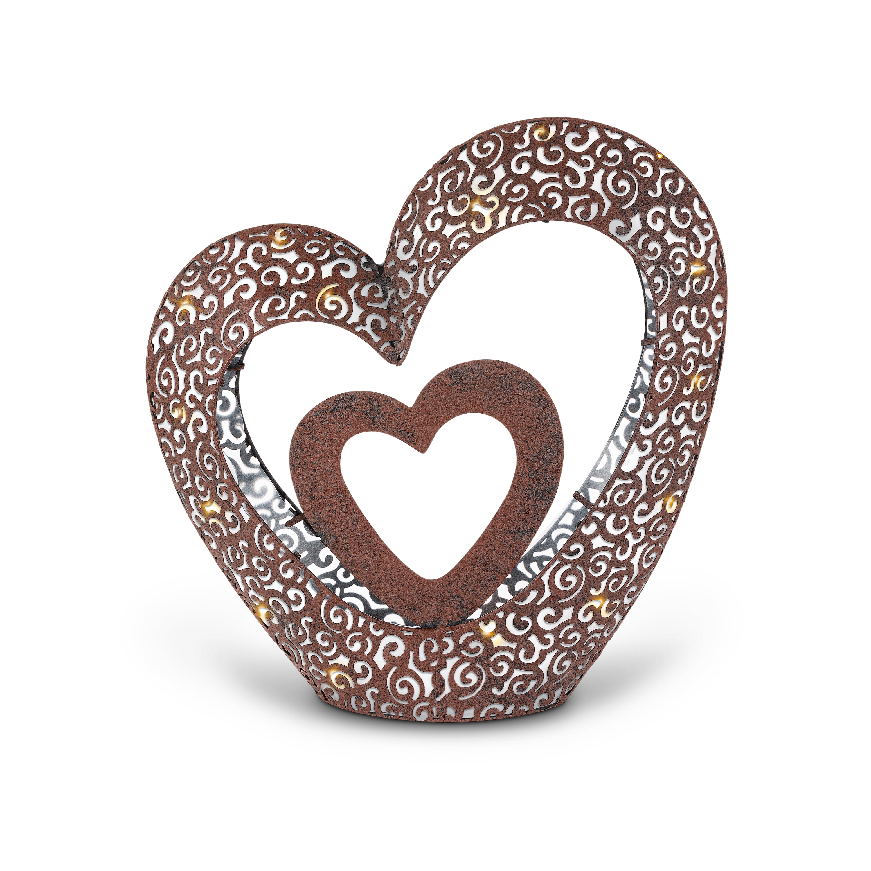 Garden Meadow 18" Solar Burnished Heart in Heart Garden Statue ...