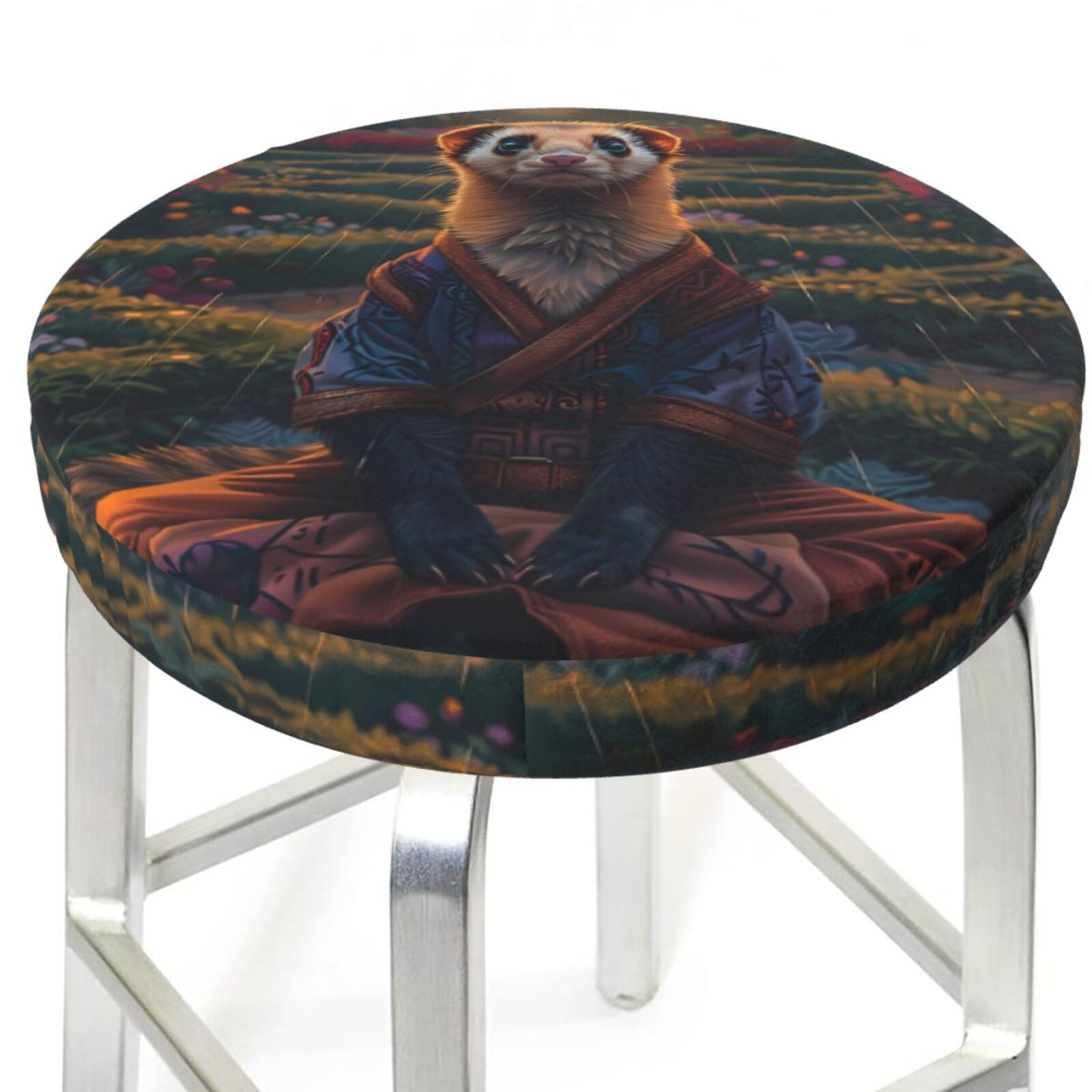 Garden Meditating Weasel Round Bar Stool Seat Covers, Elastic Round ...