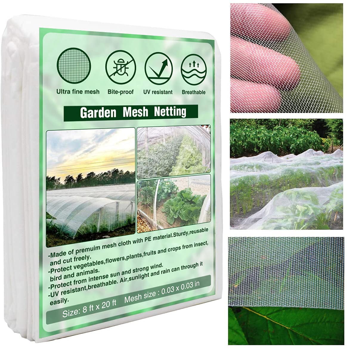 Garden Mesh Insect Netting, Plant Covers, Screen Barrier 8x20 Ft Ultra ...
