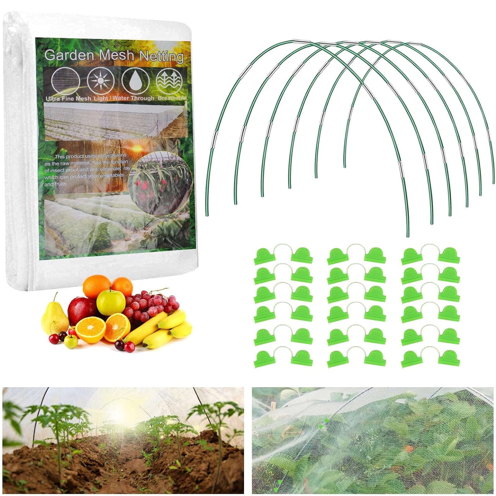Garden Mesh Netting Hoops Kit, 36 Pcs Garden Hoops for Raised Beds, 6 ...