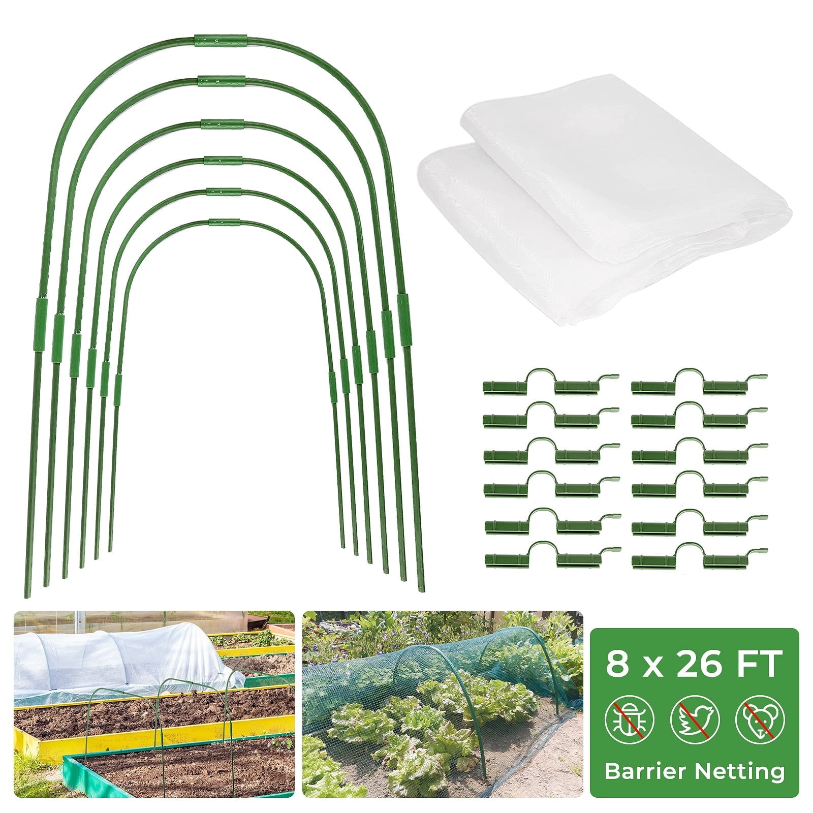 Beamnova Garden Mesh Netting and Hoops Kit, 8x26 FT Plant Cover with ...