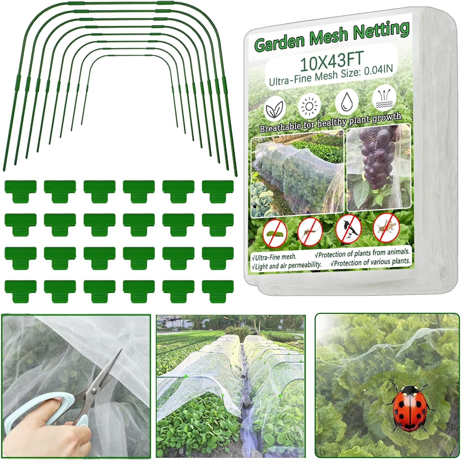 Garden Mesh Netting Kit - 10x43FT,Ultra Fine Plant Netting Covers with ...
