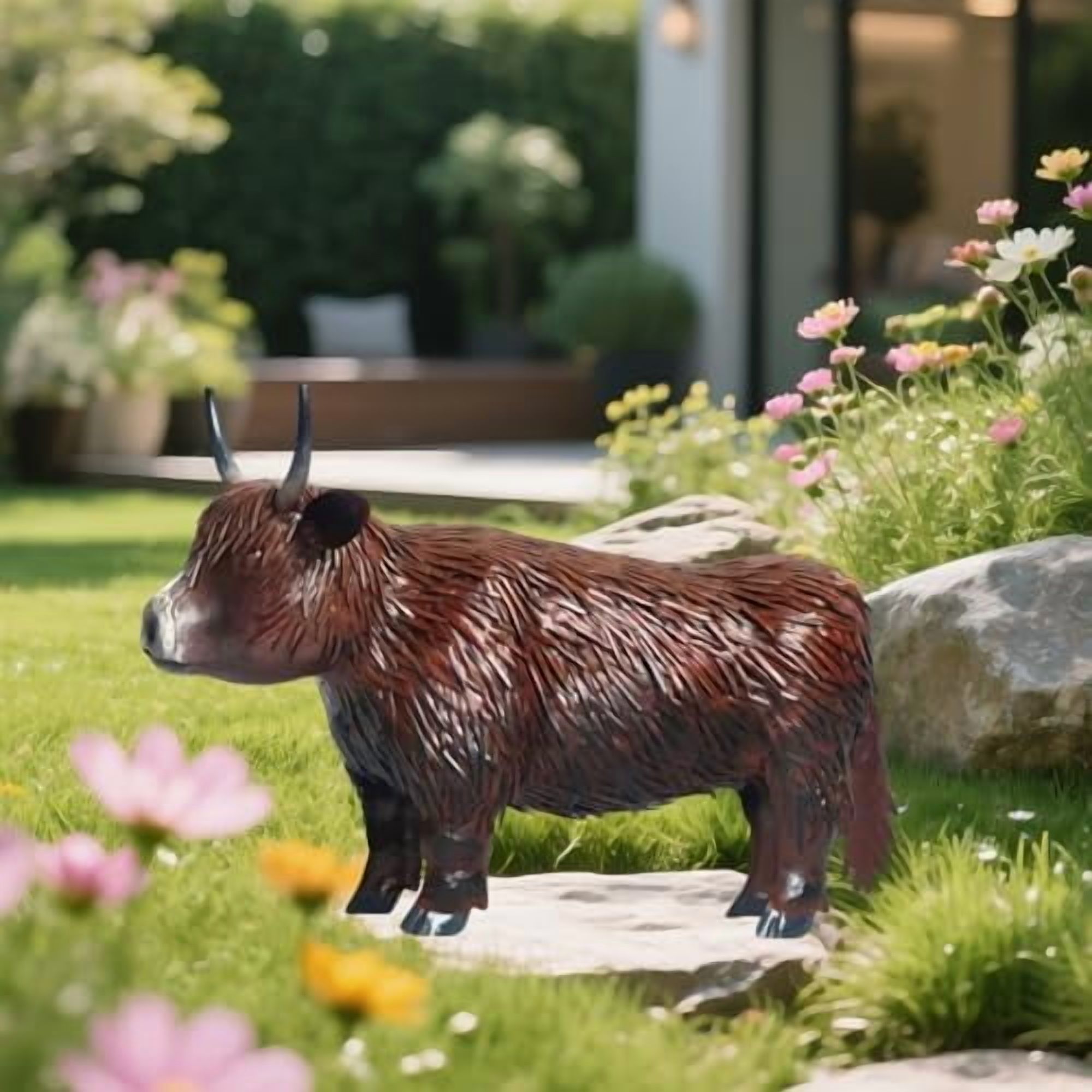 Garden Metal Highland Cow Outdoor Statues Cattle Yard Art Lawn ...