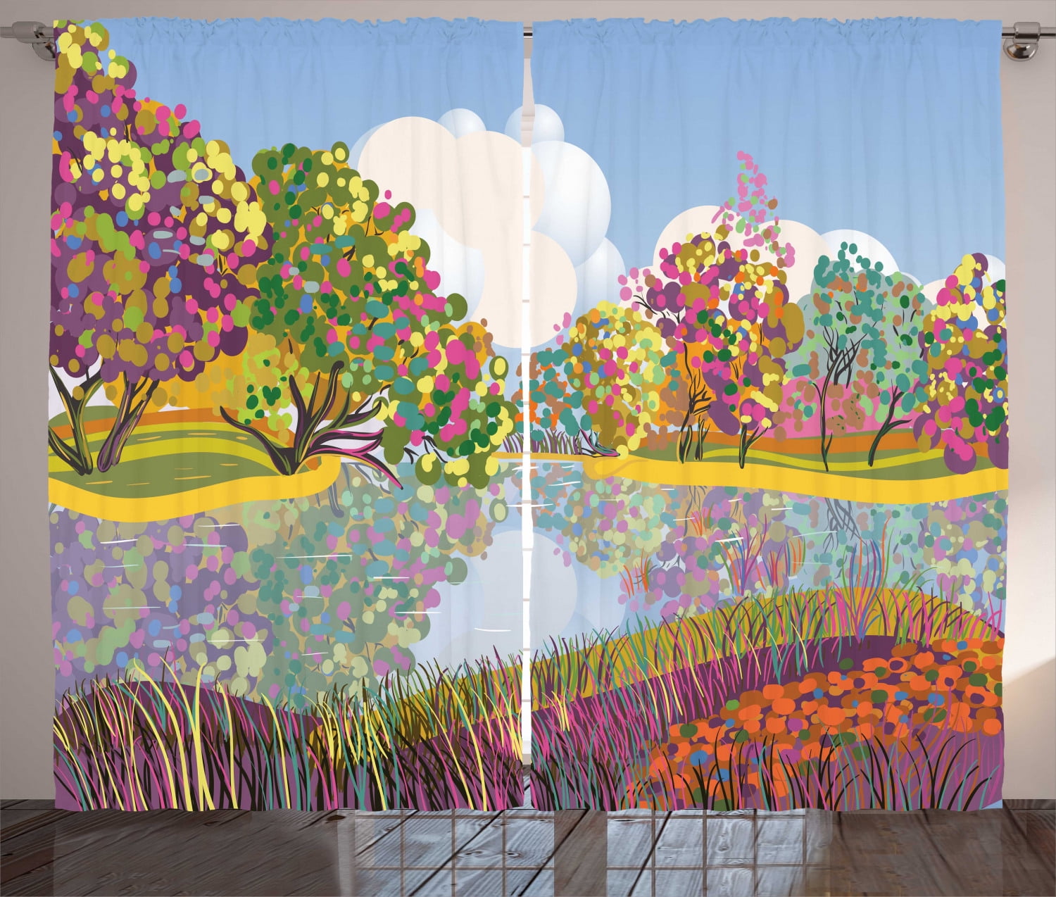 Garden Mist Curtains 2 Panels Set, Dreamy Abstract Spring Bloom with ...