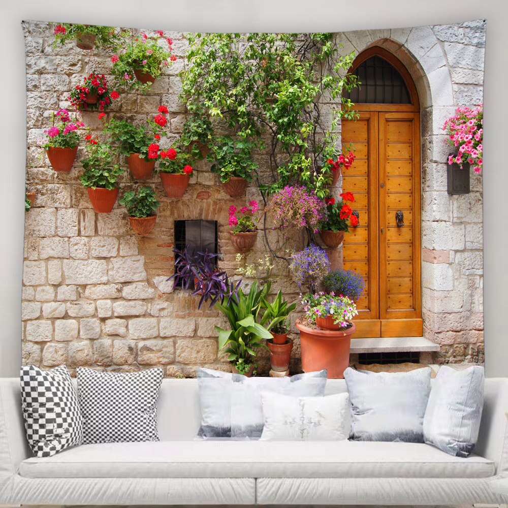 Garden Nature Tapestry Rural Street Greenery Landscape Tapestry Living ...