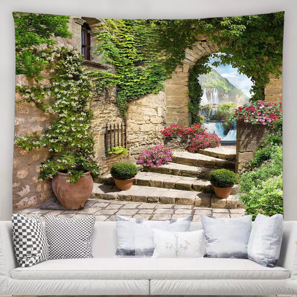 Garden Nature Tapestry Rural Street Greenery Landscape Tapestry Living ...