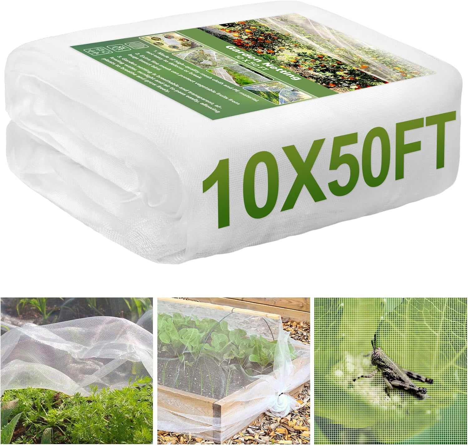 Garden Netting, 10 x 50 Ft Insect Bird Netting for Garden Protection ...
