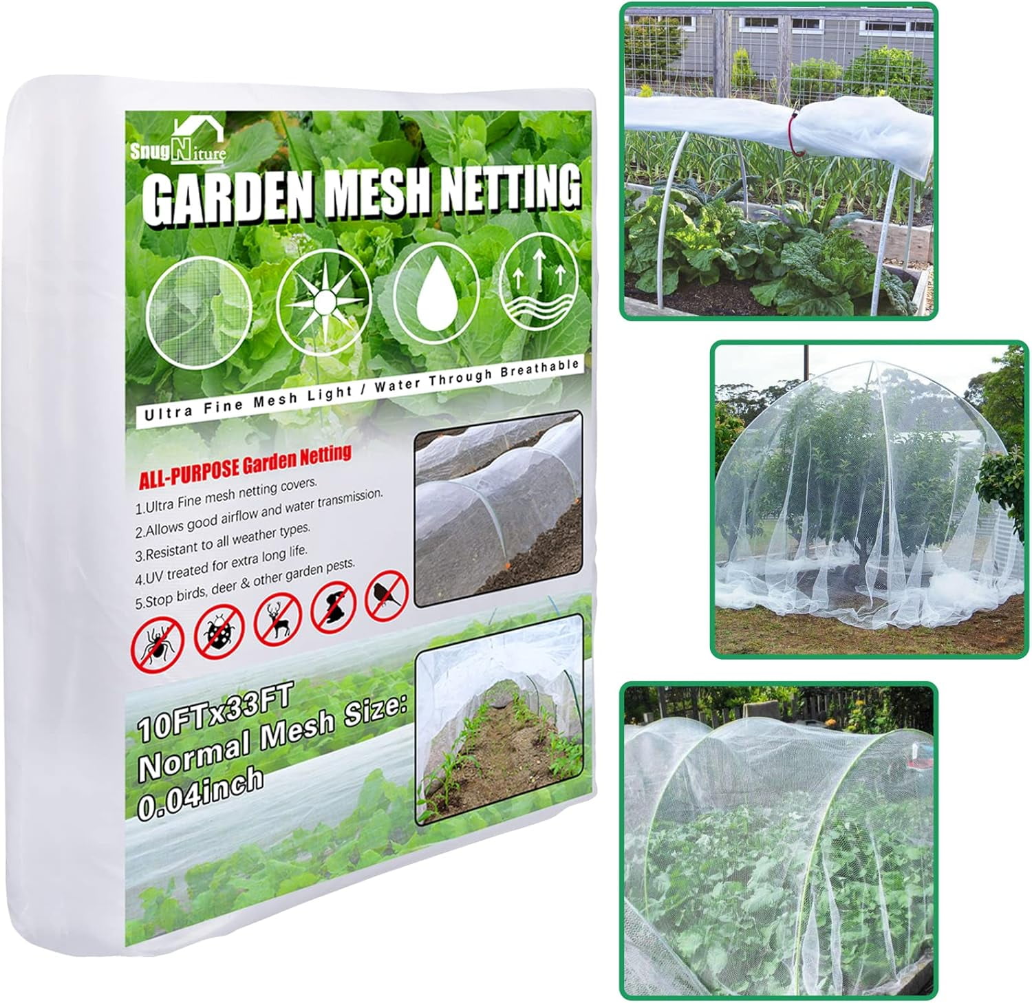 Garden Netting 10x33FT Ultra Fine Mesh Mosquito Netting Plant Covers ...