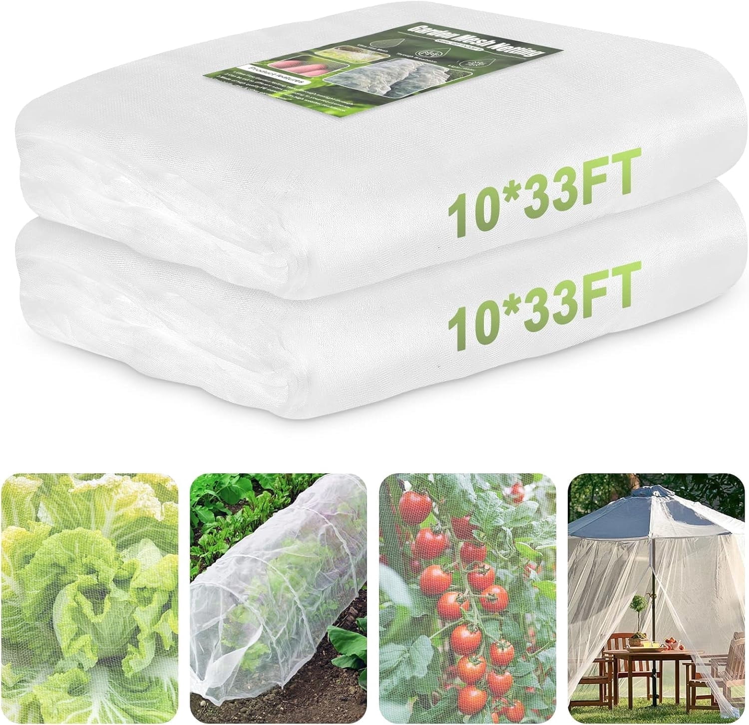 Garden Netting, 10x33Ft Ultra Fine Mesh Bird Netting & Pest Barrier - 2 ...