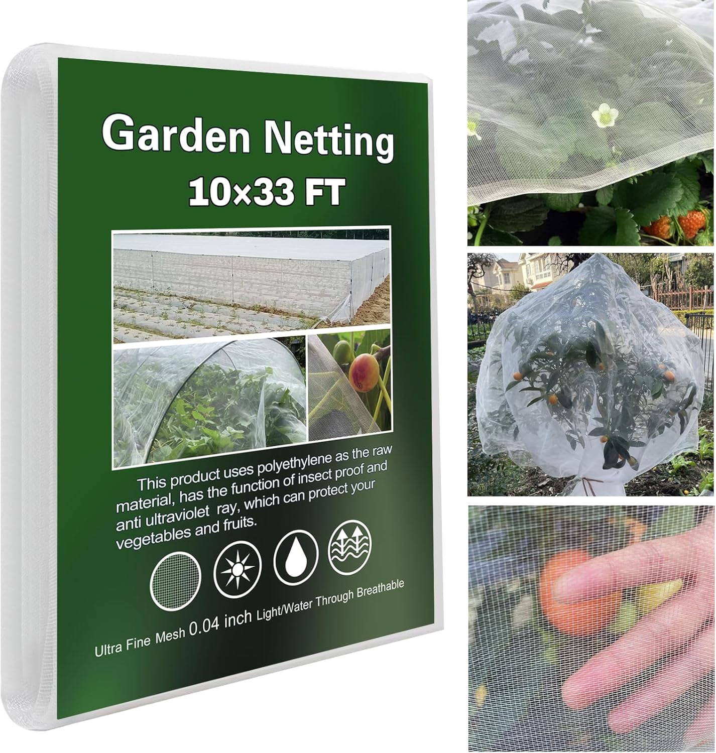 Garden Netting 10x33Ft, Ultra Fine Plant Cover, Insect Netting Barrier ...