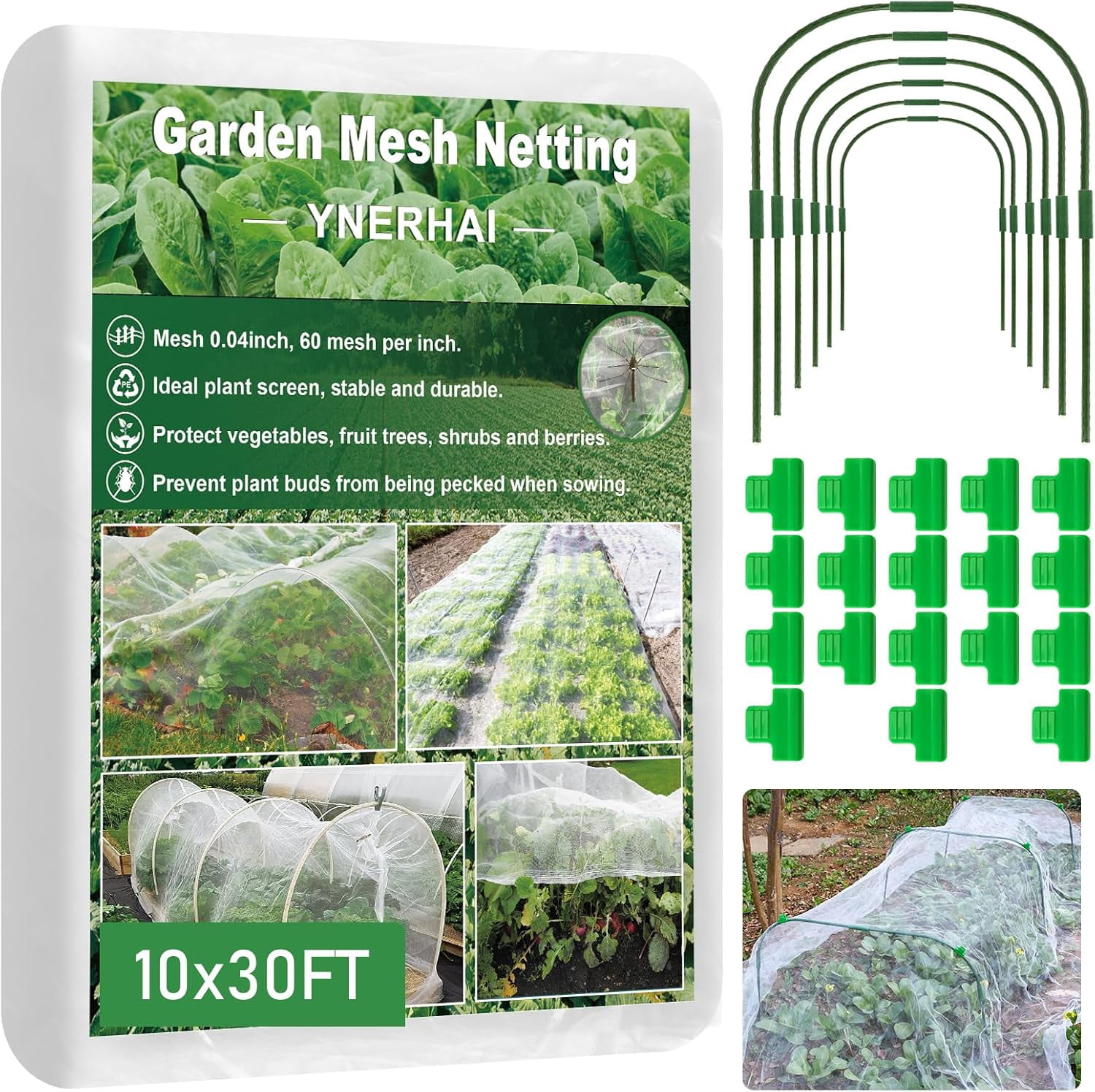 Garden Netting Kit - 10*50FT Ultra Fine Plant Netting Mesh Covers Row ...