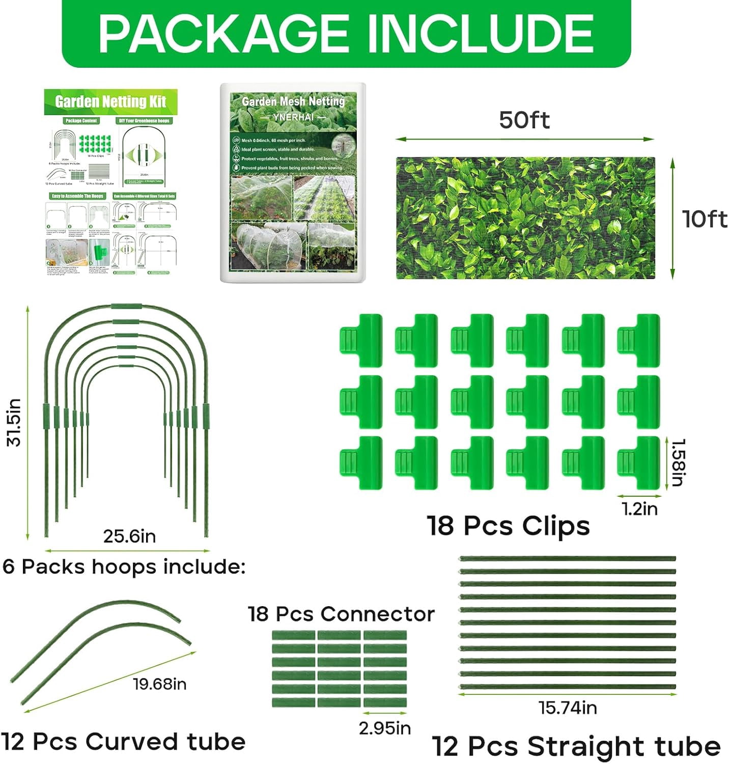 Garden Netting Kit - 10*50FT Ultra Fine Plant Netting Mesh Covers Row ...