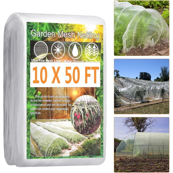 Garden Netting Pest Barrier, 10 X 50FT Insect for Raised Beds, Bug ...