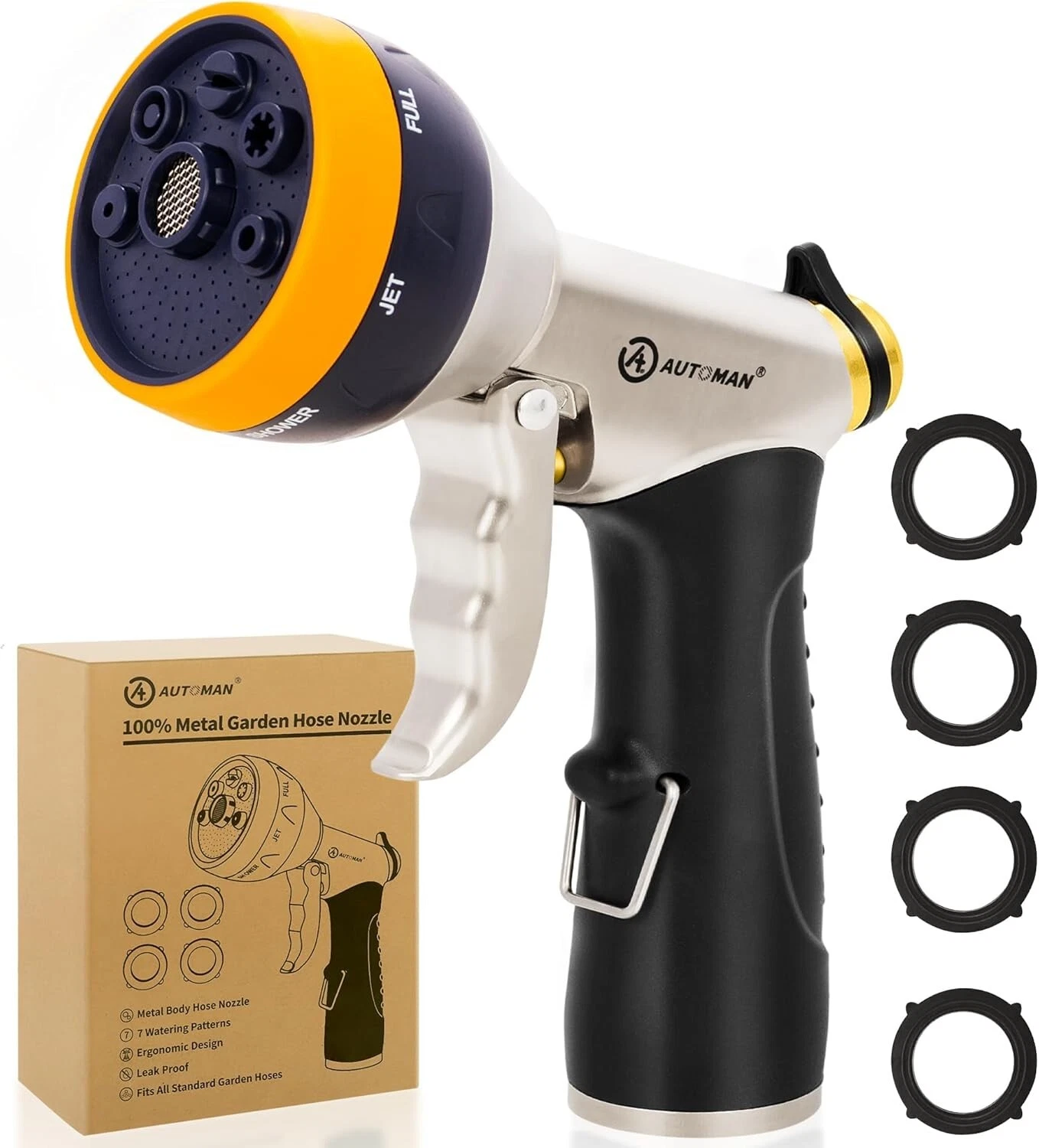 Garden Nozzle Sprayer, High Pressure Spray Nozzle, 100% Metal Water ...