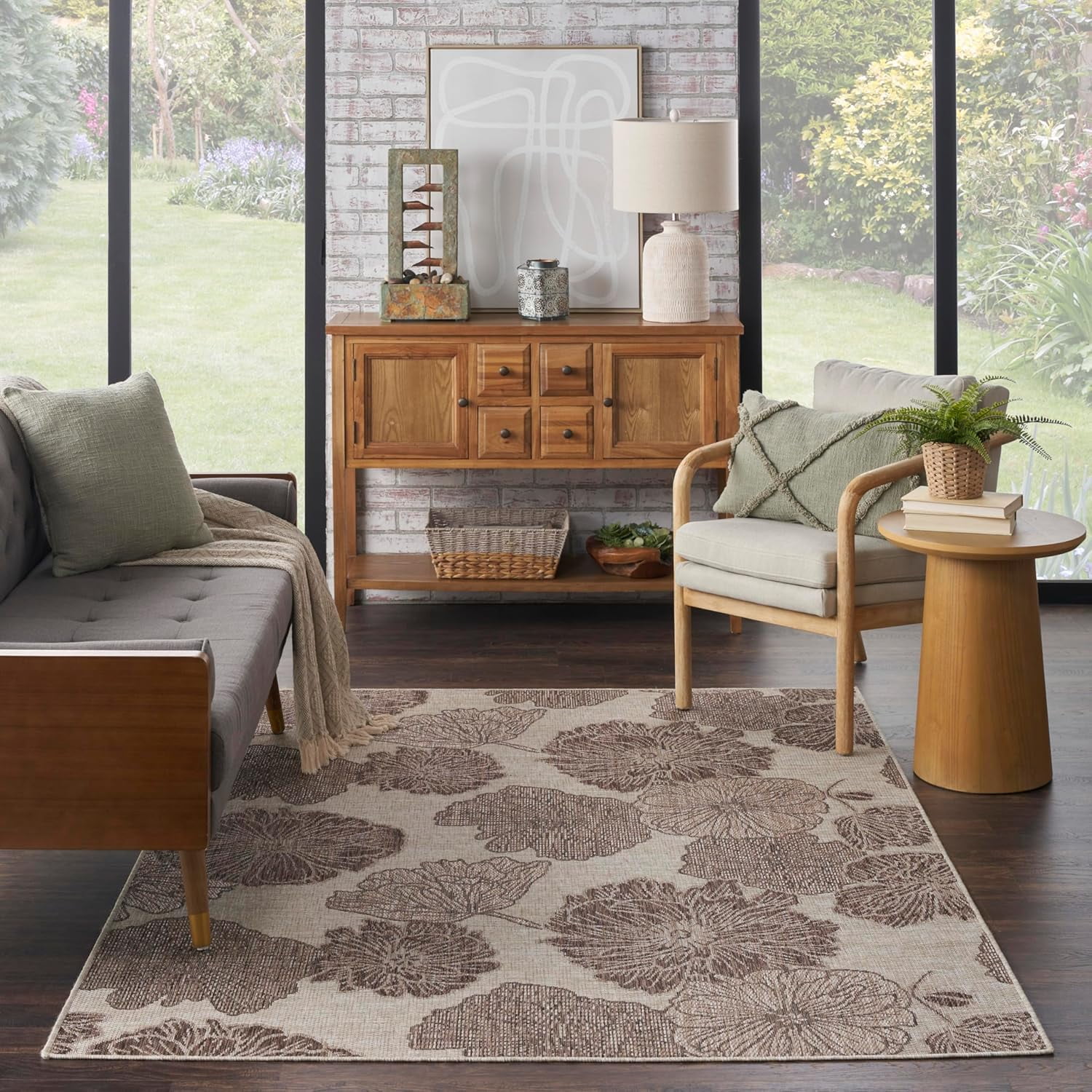 Garden Oasis Indoor/Outdoor Natural Area Rug 6' X 9', Easy Cleaning ...