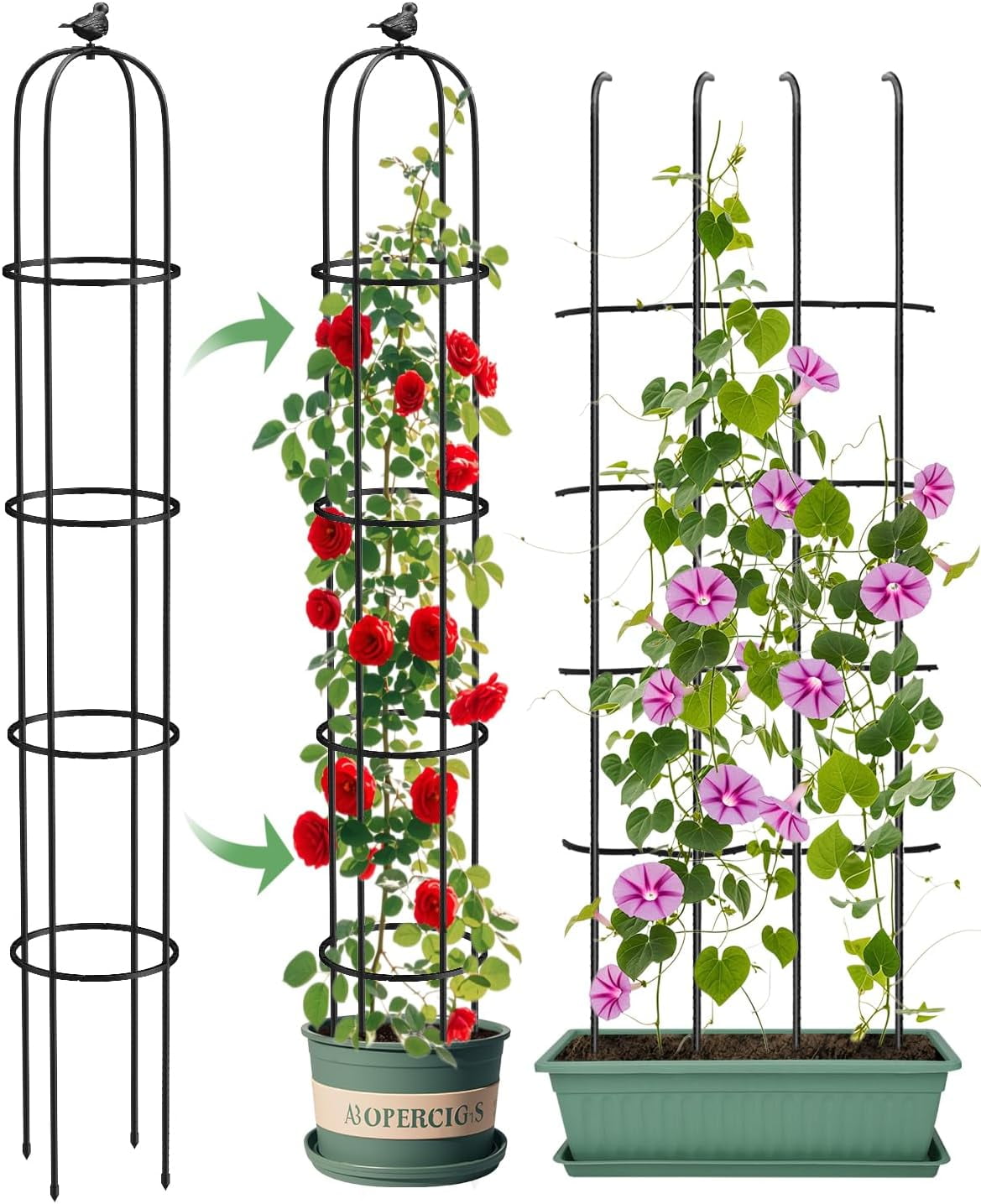 Garden Obelisk Trellis for Climbing Plants Outdoor 6.2 Ft Rose Bush ...