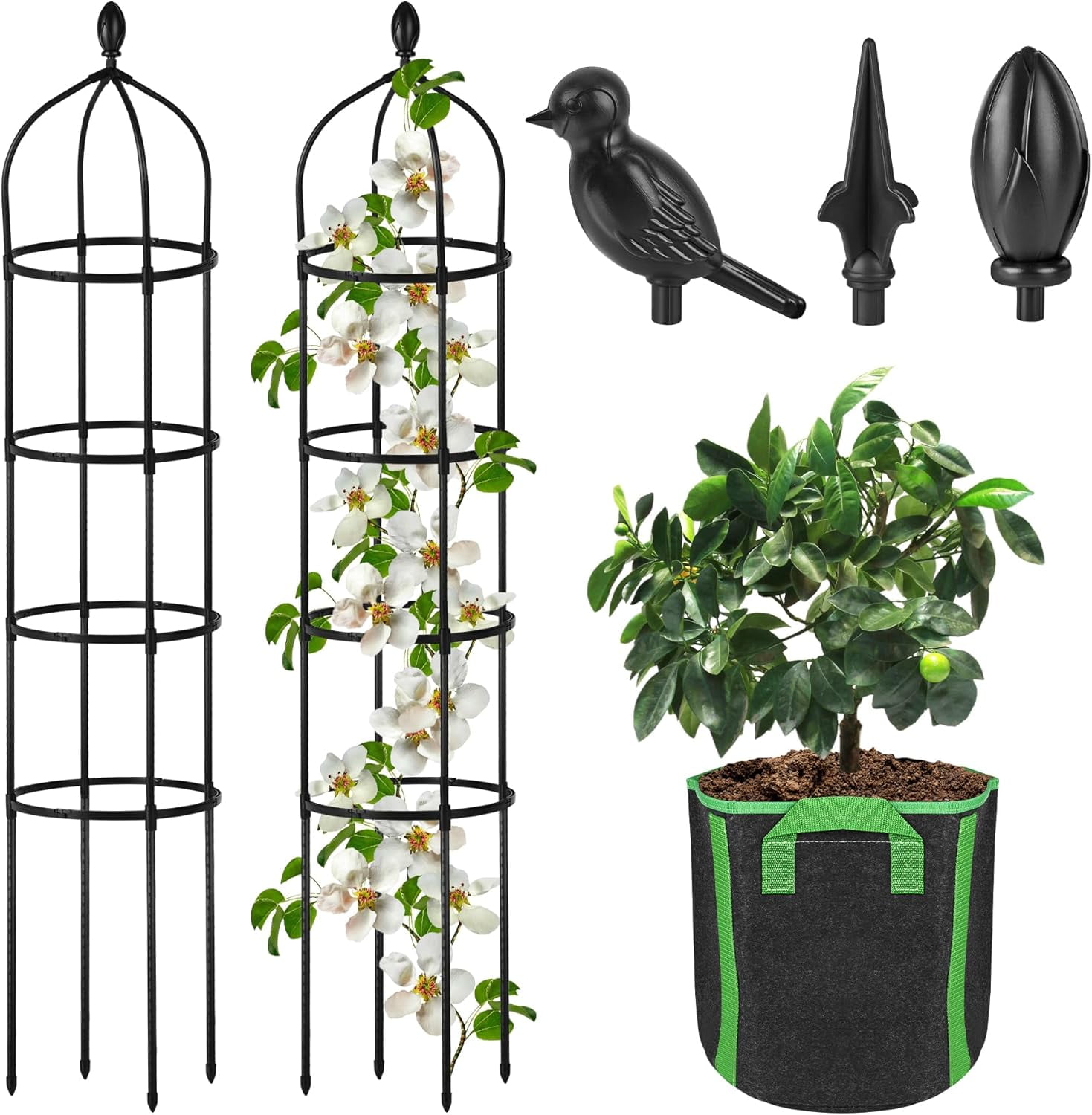 Garden Obelisk Trellis for Climbing Plants Outdoor 6 Ft Rose Bush Round ...