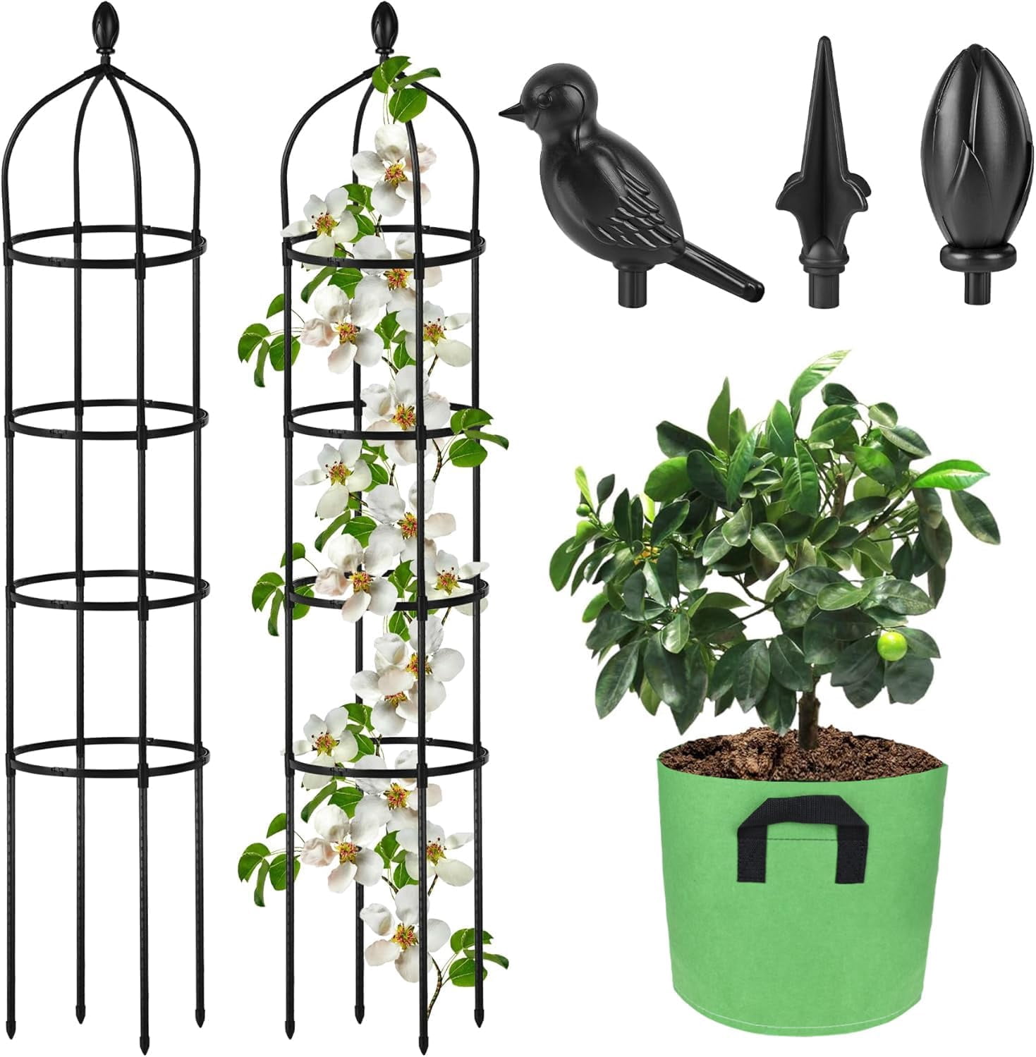 Garden Obelisk Trellis for Climbing Plants Outdoor 6 Ft Rose Bush Round ...