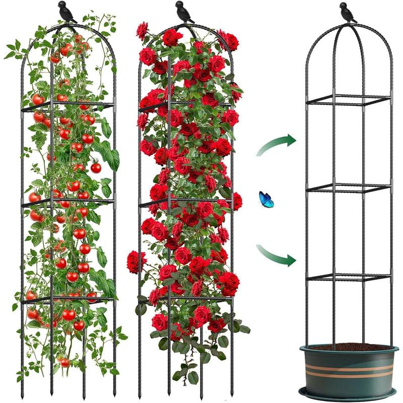 Garden Obelisk Trellis Outdoor, 6FT Tomato Cage, Rose, , Grape, Pea ...