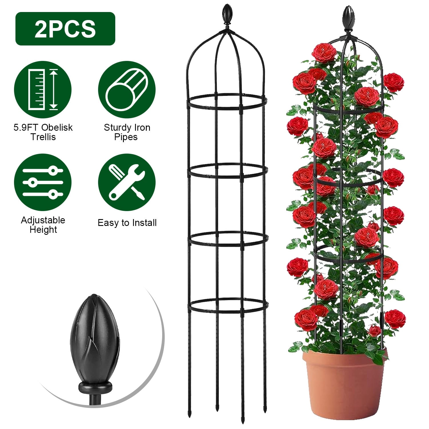 Garden Obelisk Trellis, TeqHome 5.9ft Tall Rustproof PE Coated Iron ...