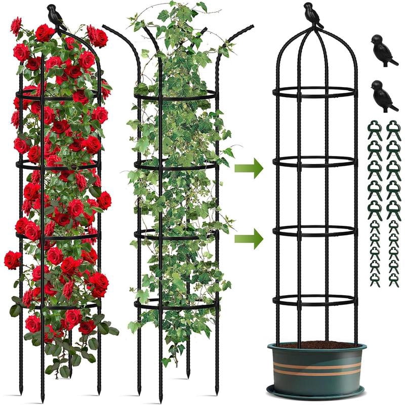 Garden Obelisk Trellis for imbing Outdoor, 6FT Tomato Cage, Rose ...