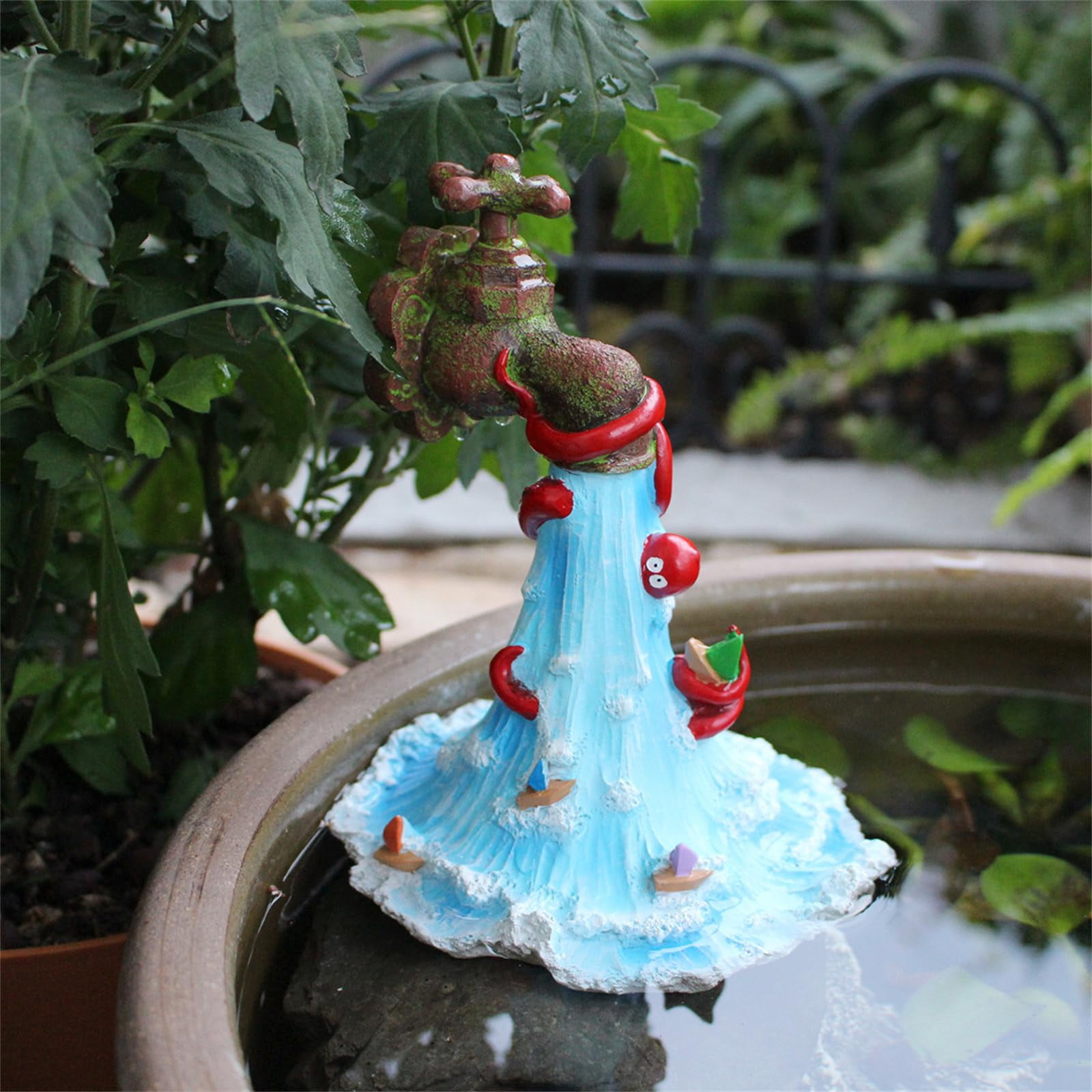 Garden Octopus Statue,Resin Fake Faucet Spraying Figurines Statue, Full Color Funny Octopus ...