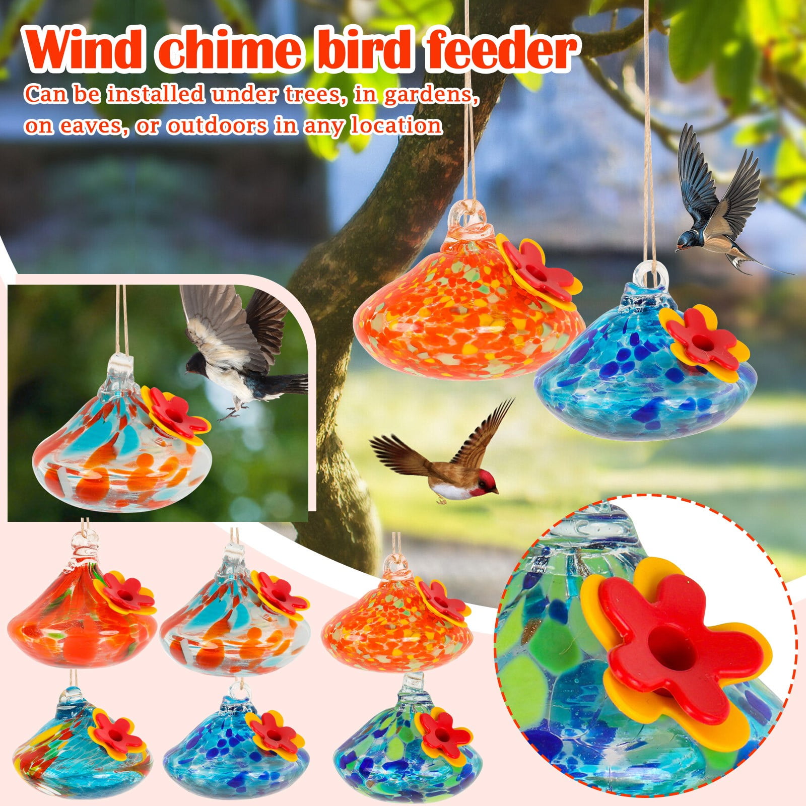 Garden Ornaments Bird Feeders for Outdoors Glass Hummingbird Feeder For ...