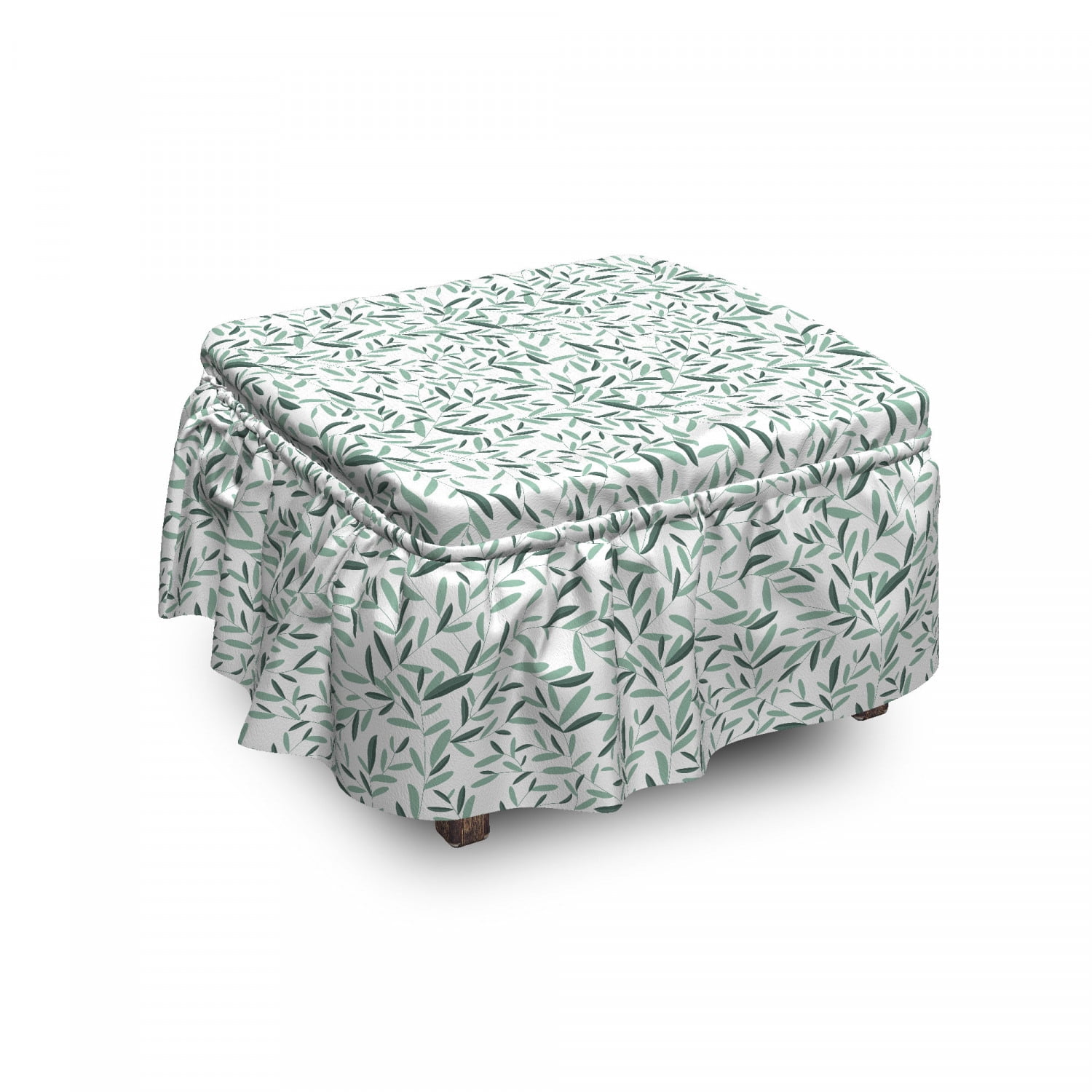 Garden Ottoman Cover, Olive Branches, 2 Piece Slipcover Set with Ruffle ...
