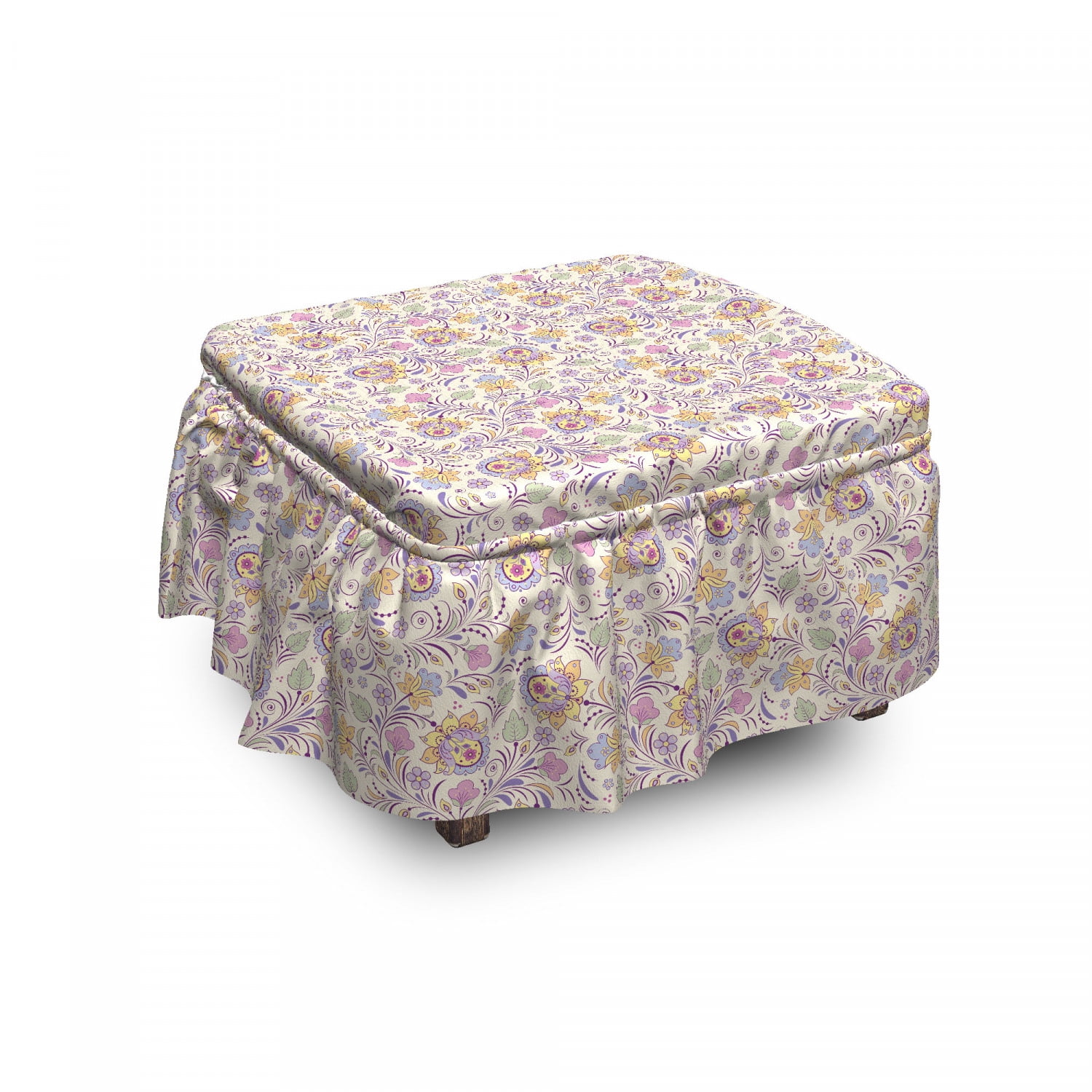 Garden Ottoman Cover, Pastel Spring Nature, 2 Piece Slipcover Set with ...