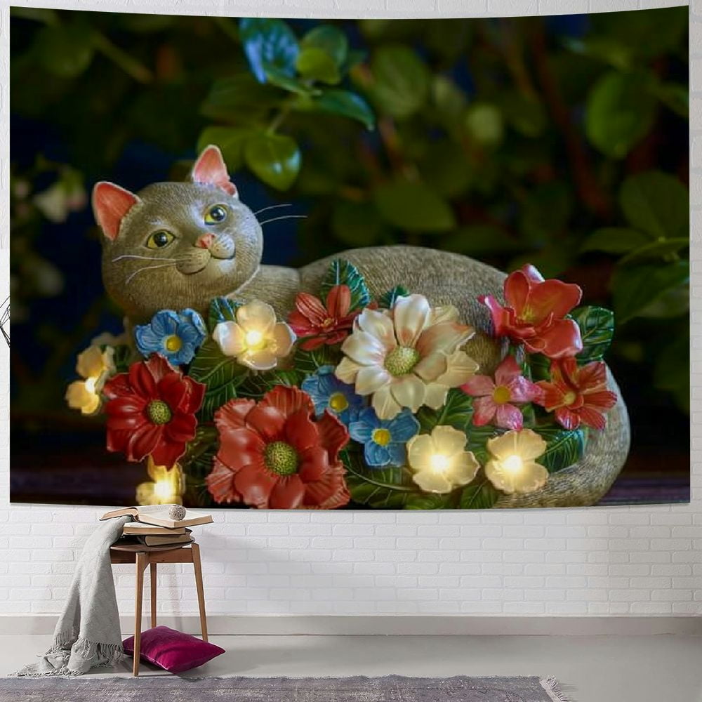Garden Outdoor Decor Cat Statue - Cat Resin with Solar Light Garden ...