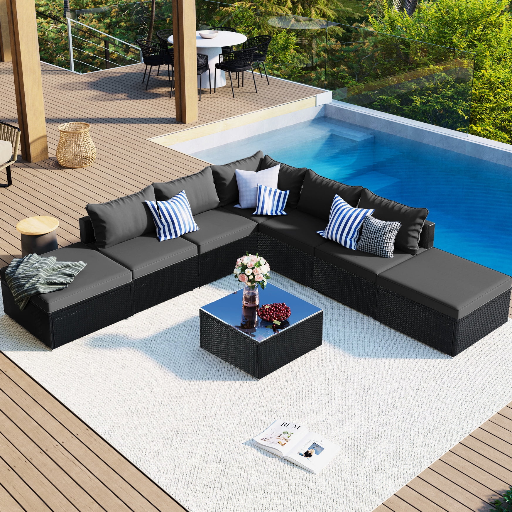 Garden Outdoor Furniture / 8 - piece Wicker Sofa Set with Combinable ...