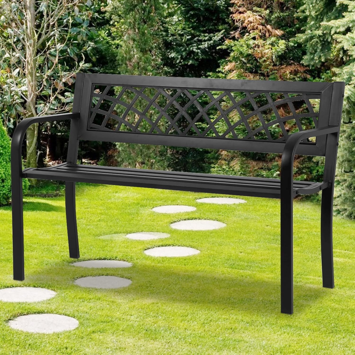 Garden Outdoor Patio Cast Iron Park with Plastic Mesh Backrest ...