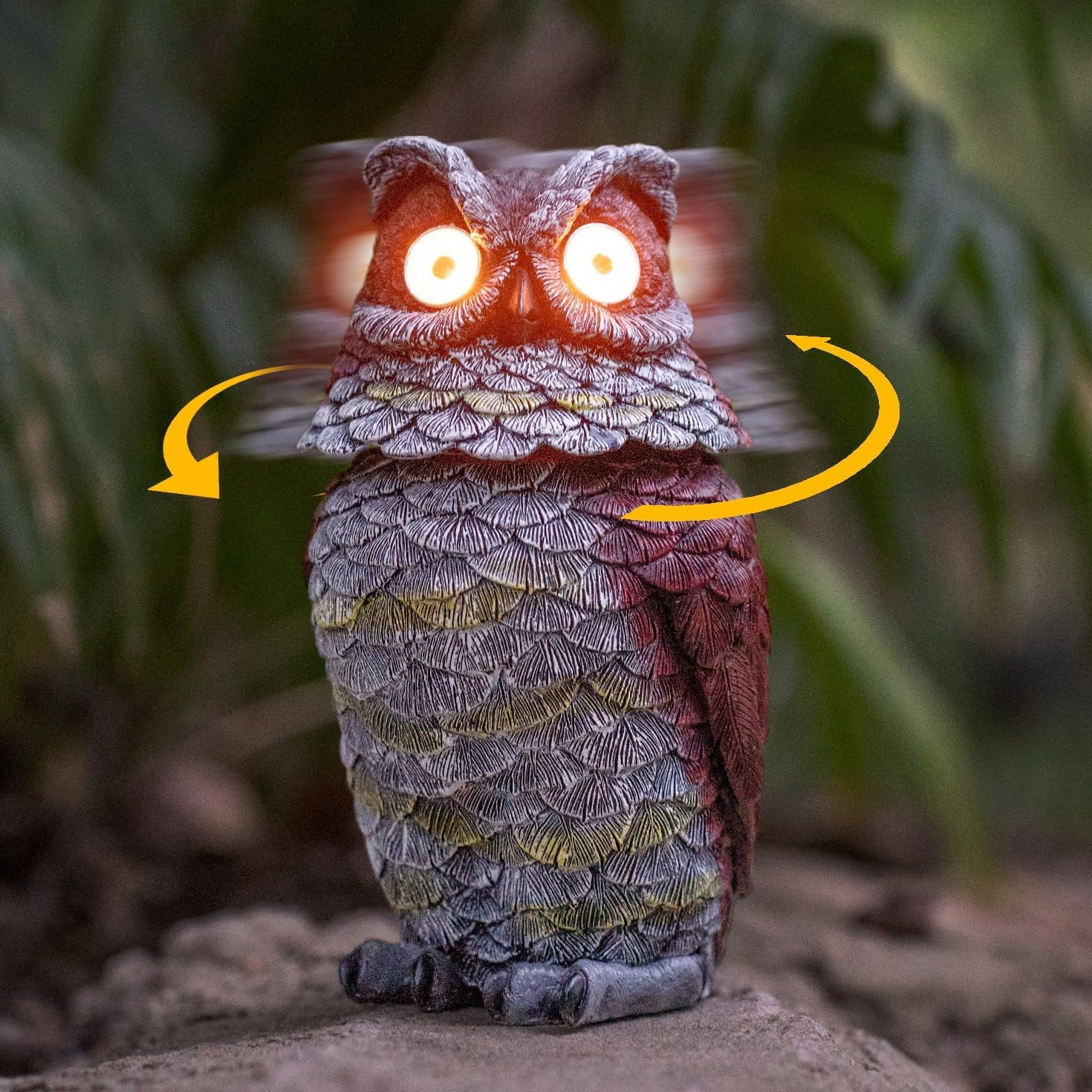Garden Owl Statue - Resin Owl Figurines with Solar Powered Light Eyes ...
