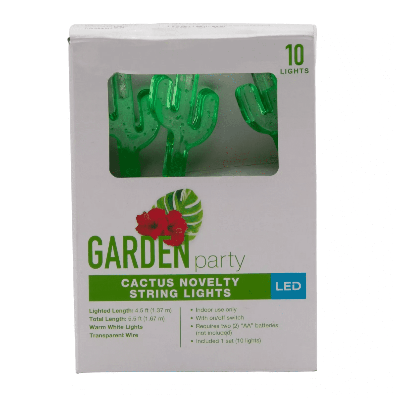 Garden Party 10-Light Battery Operated Cactus LED String Lights Warm ...