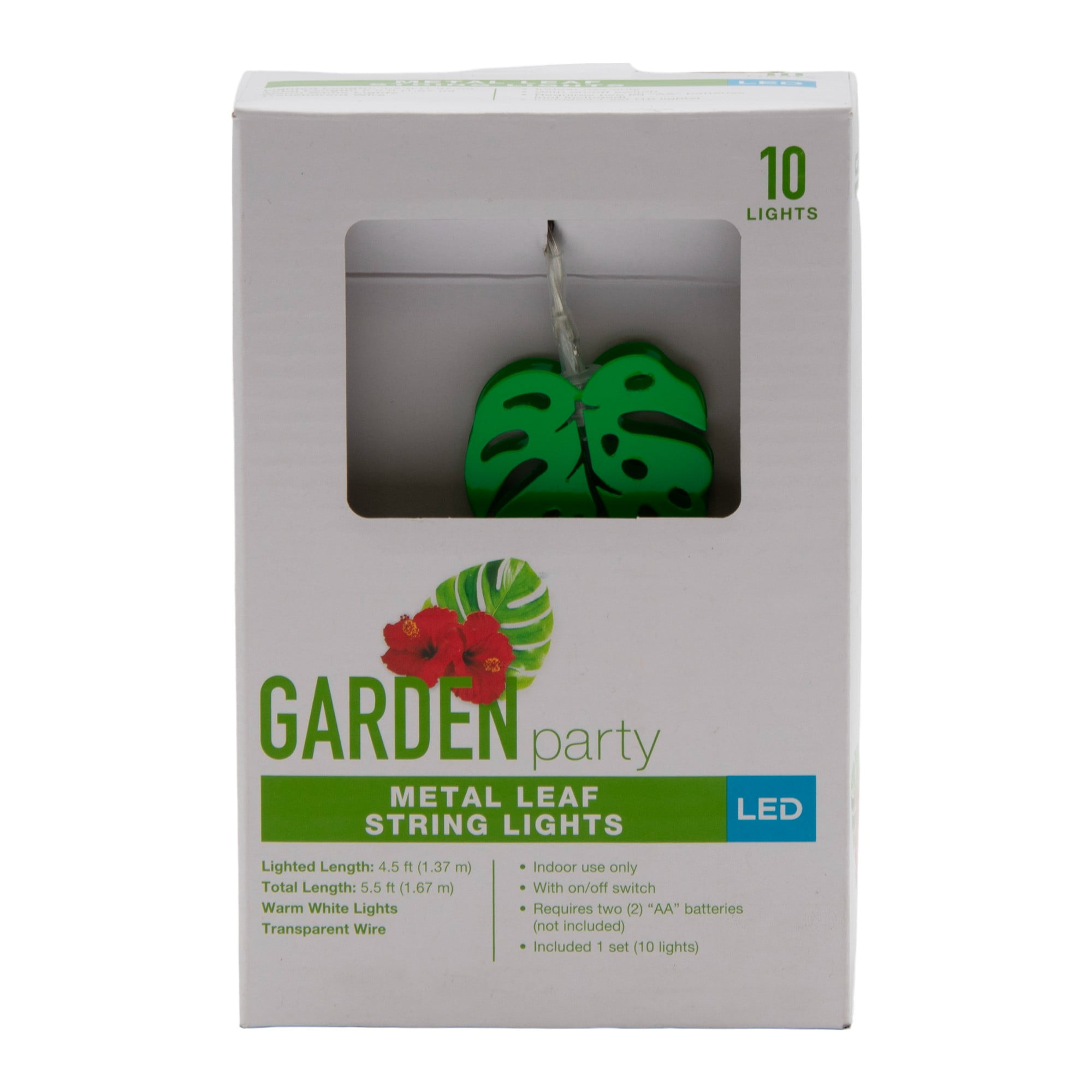 Garden Party 10-Light Battery Operated Metal Leaf LED String Lights ...