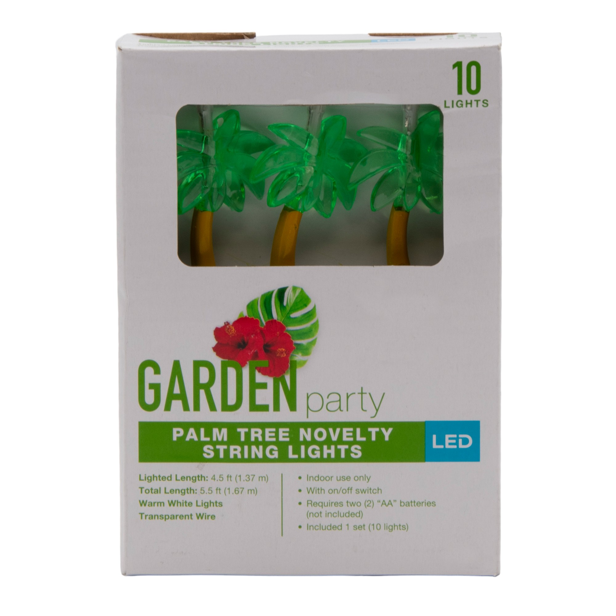 Garden Party 10-Light Battery Operated Palm Tree LED String Lights Warm ...