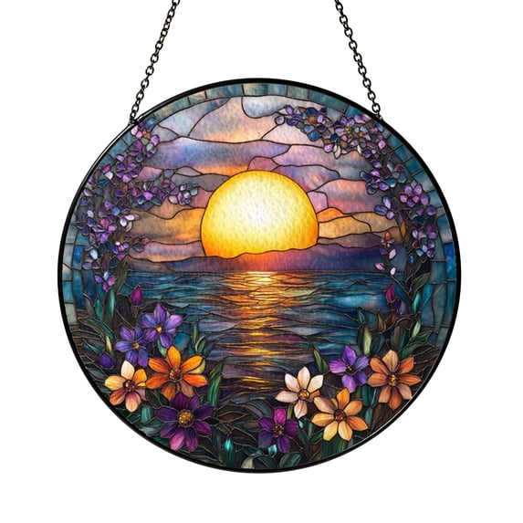 Garden Path Stained Glass Round Suncatcher – Cottage Flower Window ...