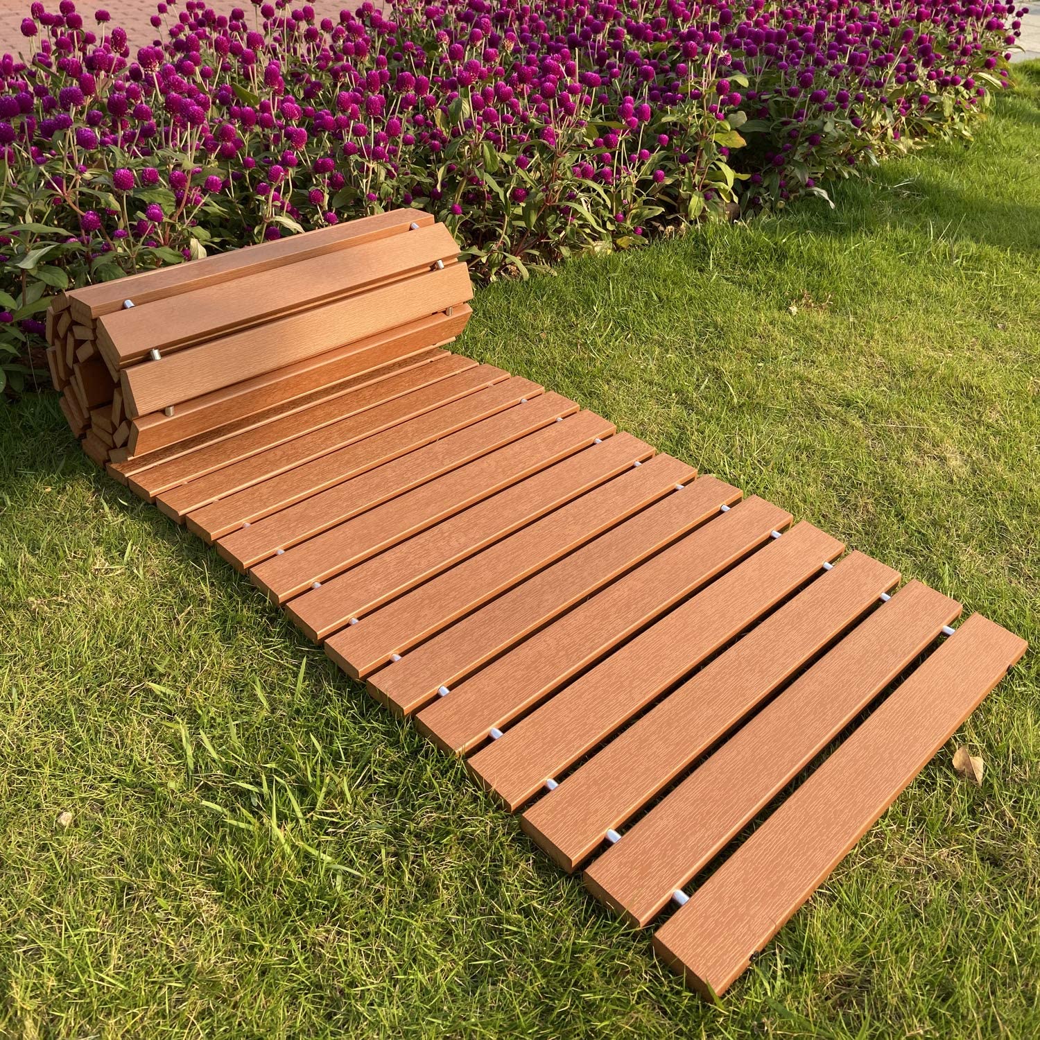 Garden Pathway Walkway, Wood Outdoor Easy Roll-Out Path, Wooden Rollout ...