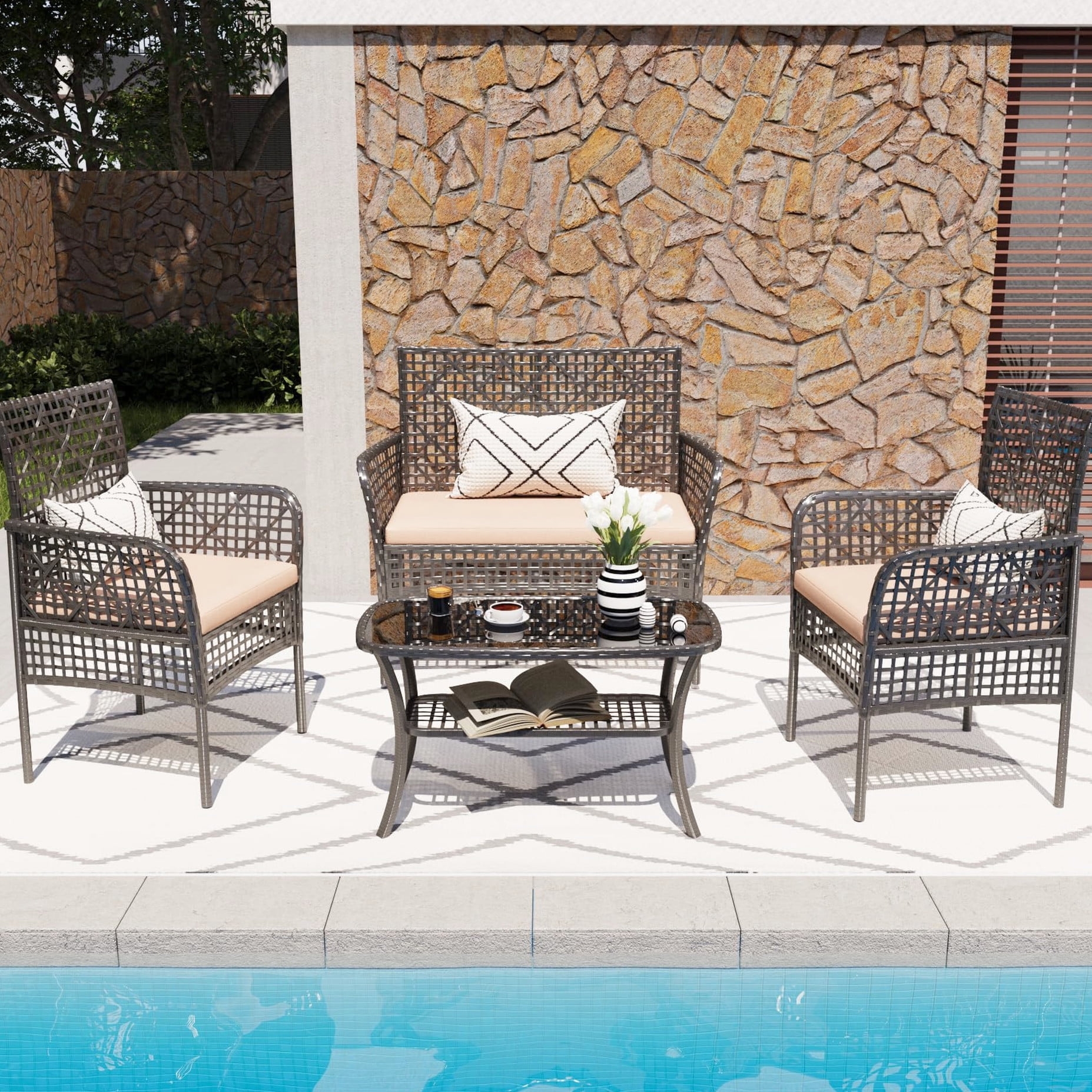 Garden Patio Ensemble / Smooth and Rounded Curved Armrests for Safety ...