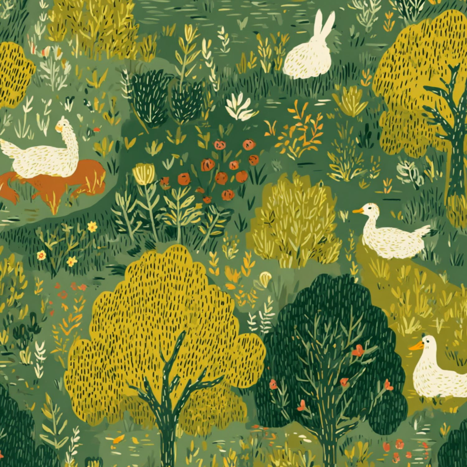 Garden Peel and Stick Wallpaper 23.6in x 9.8ft Whimsical Woodland Ducks ...