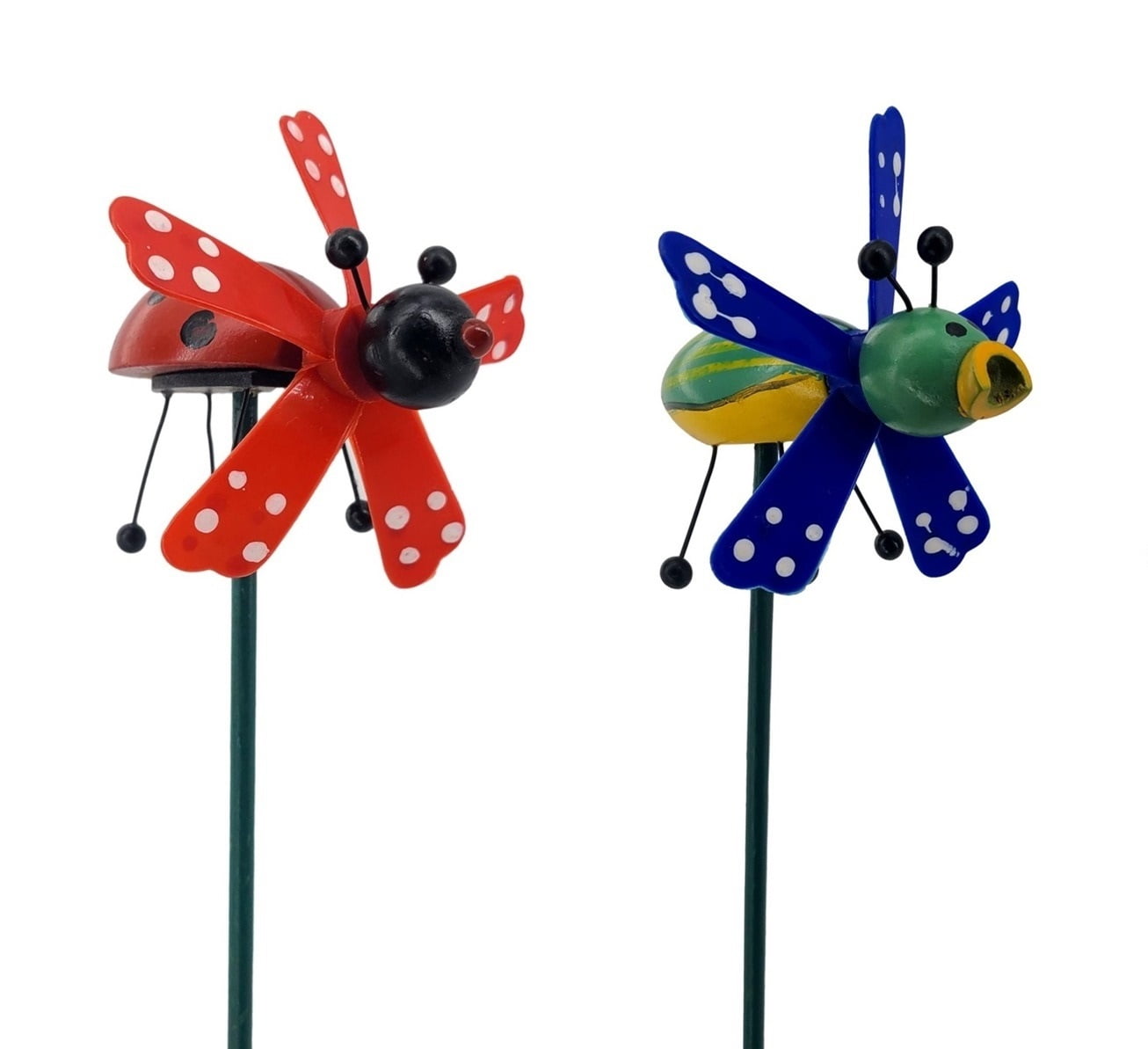 Garden Pinwheels 2 Pack Wooden Colorful 3D Insect Whirligigs 30 Inch ...