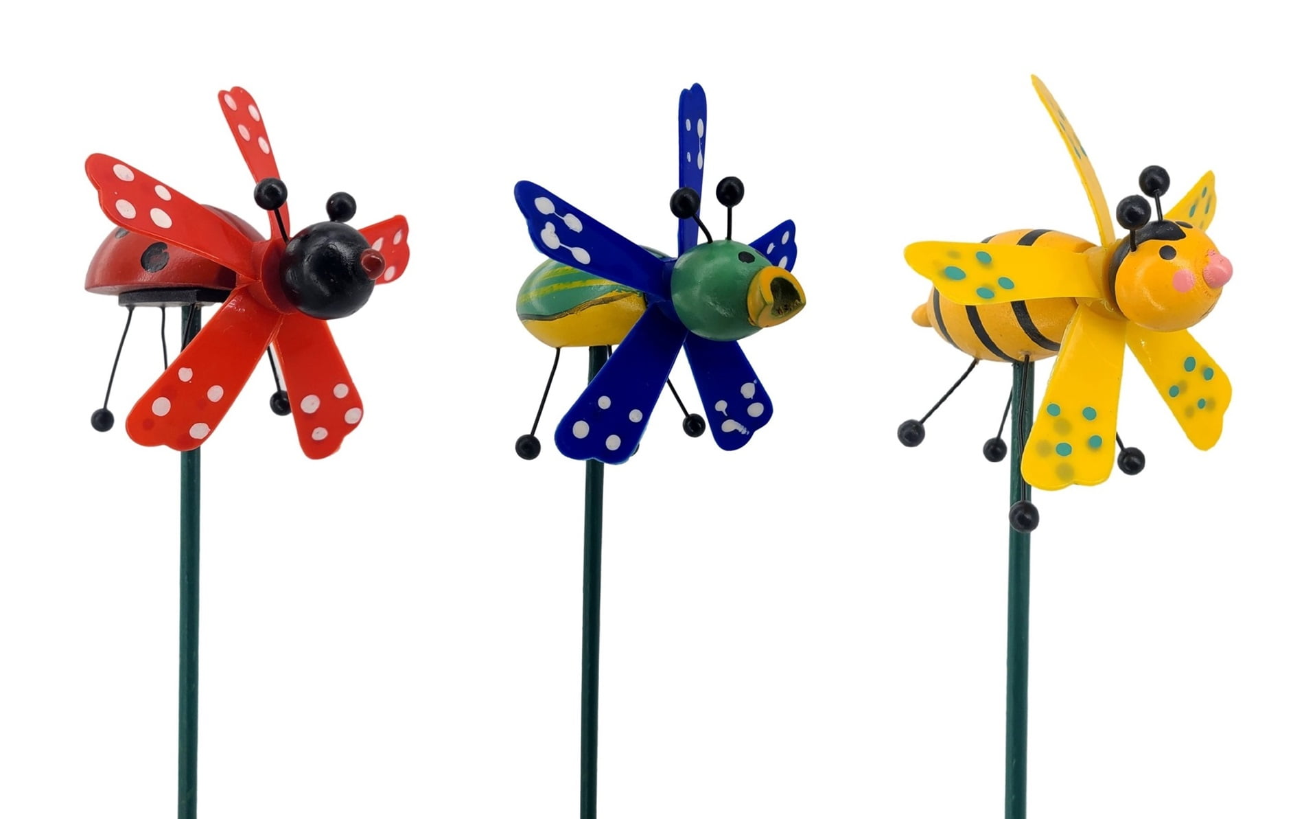 Garden Pinwheels 3 Pack Wooden Colorful 3D Insect Whirligigs Wind ...
