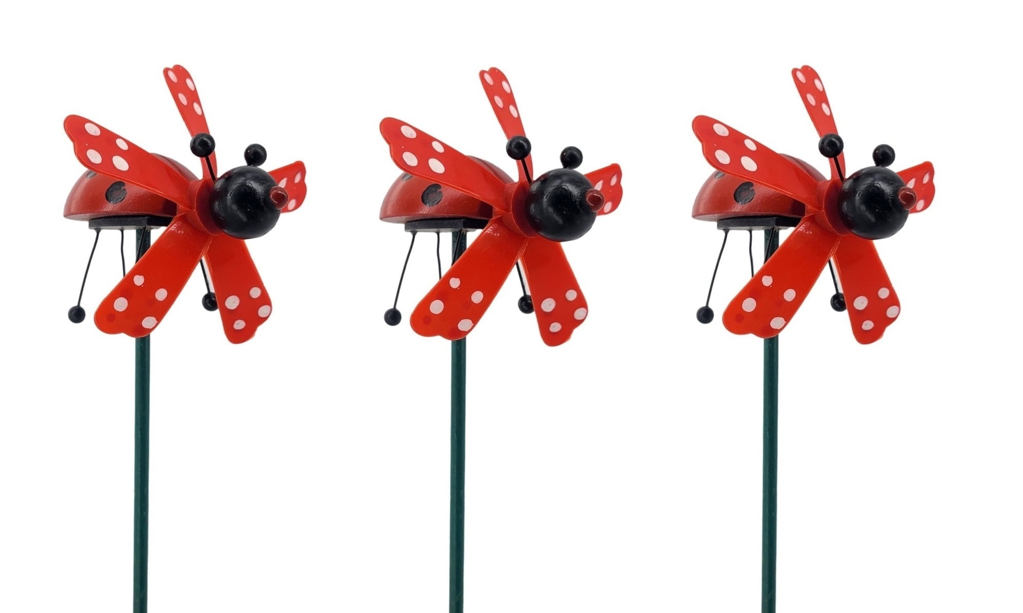 Garden Pinwheels 3 Pack Wooden Ladybug 3D Insect Whirligigs 30 Inch ...